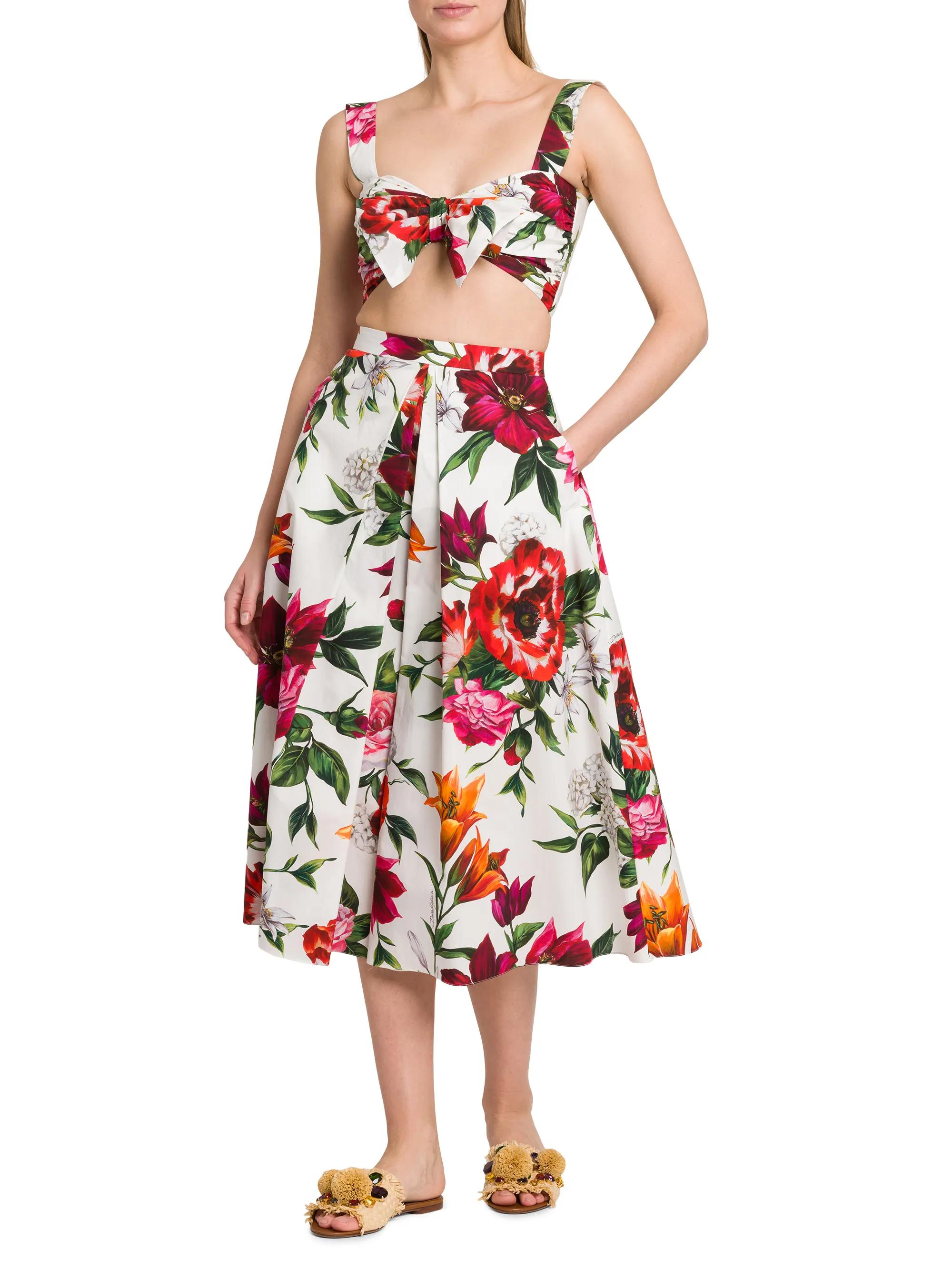 Dolce&Gabbana Rafia Fiori Bow Floral Cotton Crop Top | Saks Fifth Avenue
