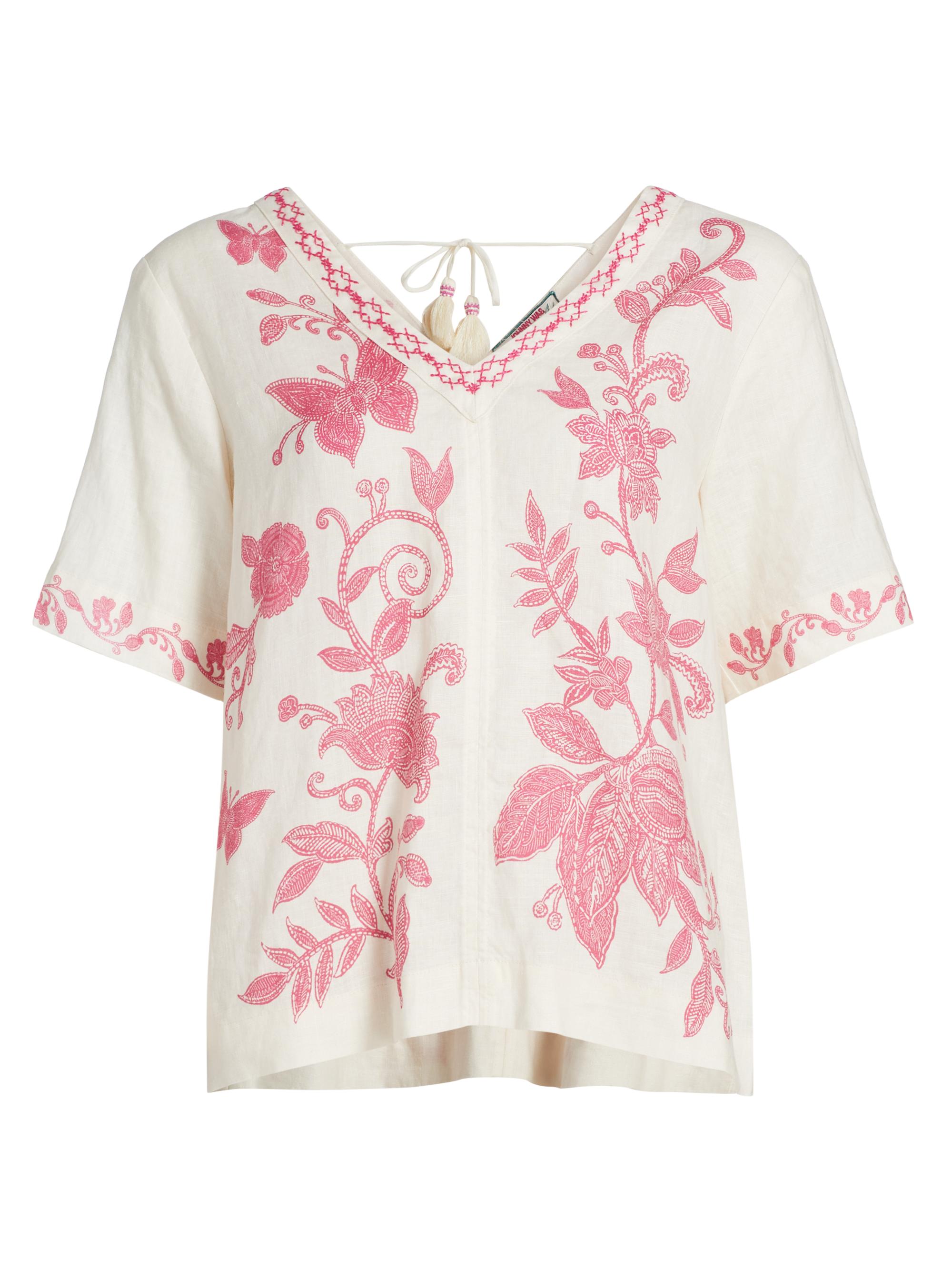 Johnny Was Printed Linen V-Neck Blouse | Saks Fifth Avenue