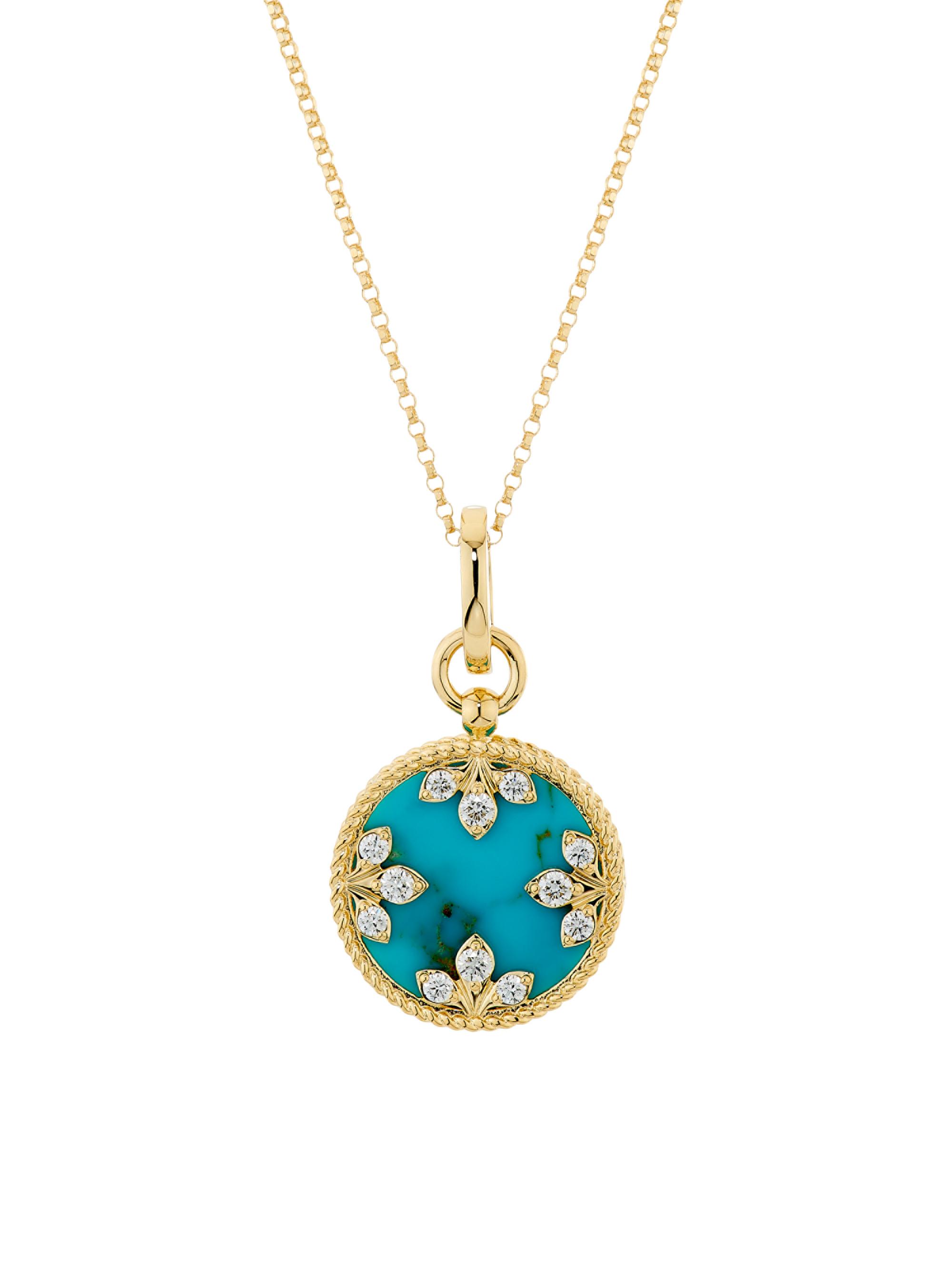 Roberto Coin Venetian Medallion 18K Yellow Gold, Turquoise & 0.29 TCW ...