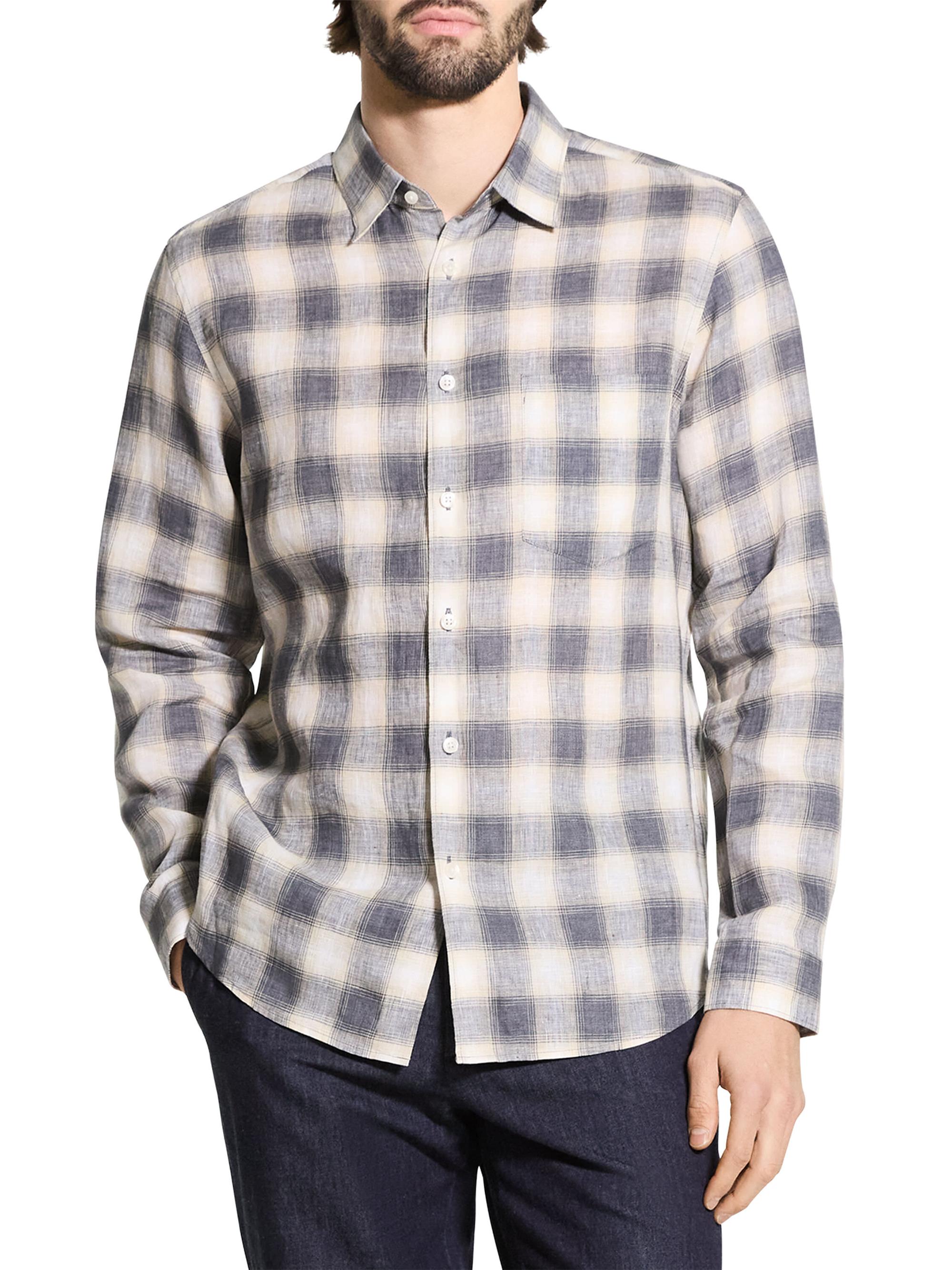 Theory Irving Plaid Linen Button-Front Shirt | Saks Fifth Avenue