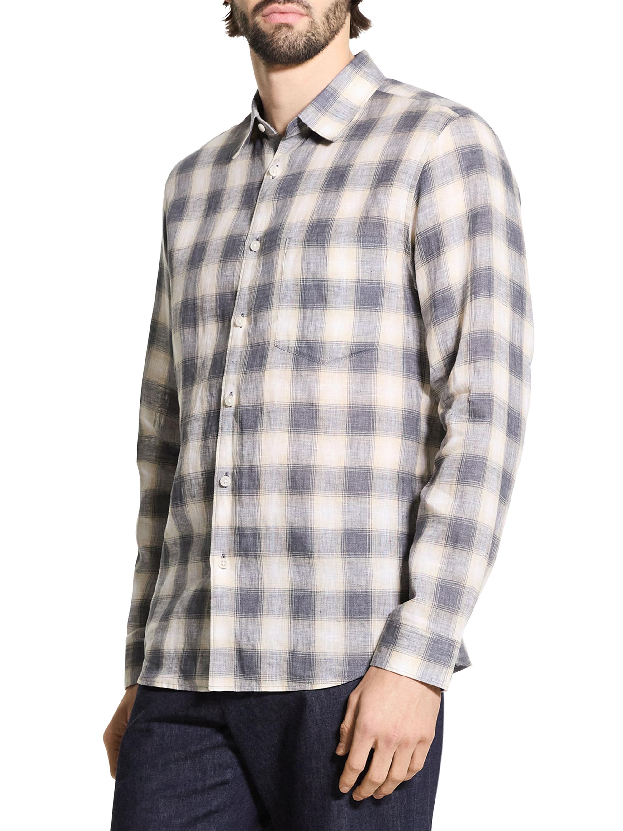 Theory Irving Plaid Linen Button-Front Shirt | Saks Fifth Avenue