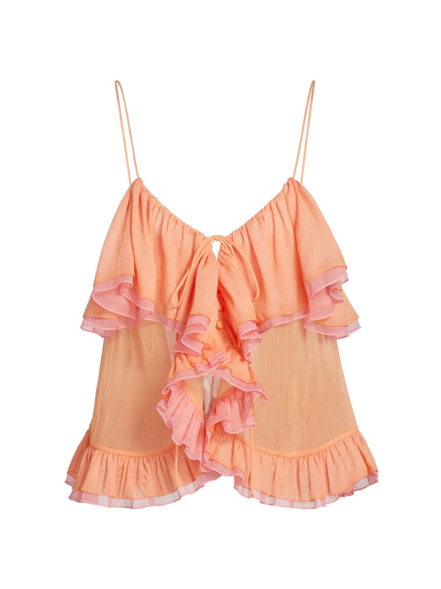 Ronny Kobo Ciara Ruffled Semi-Sheer Top | Saks Fifth Avenue