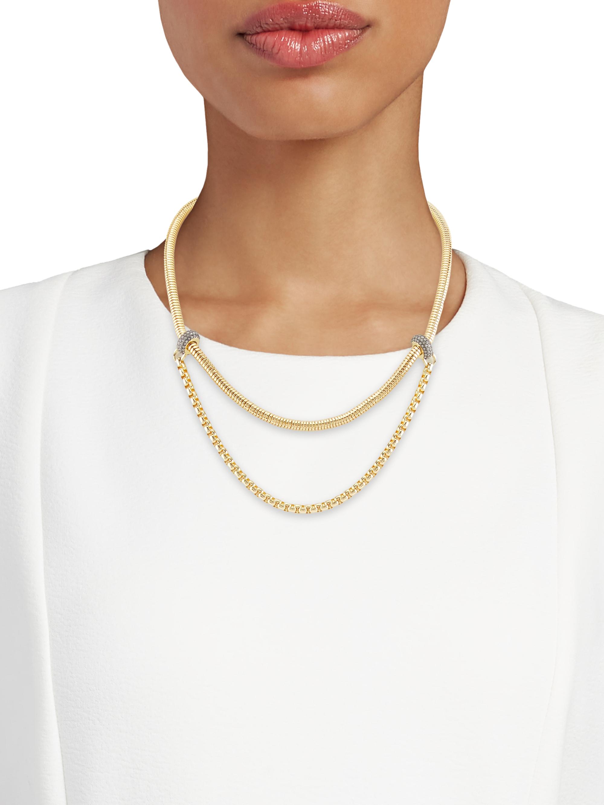 Demarson Venice 12K-Gold-Plated & Glass Crystal Double Chain Necklace ...