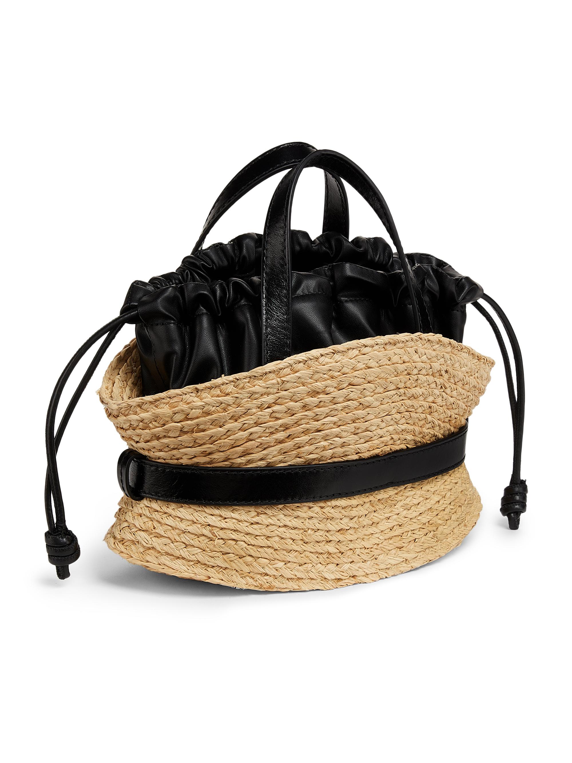 Balmain Mini Shuffle Raffia & Leather Top Handle Bag | Saks Fifth Avenue