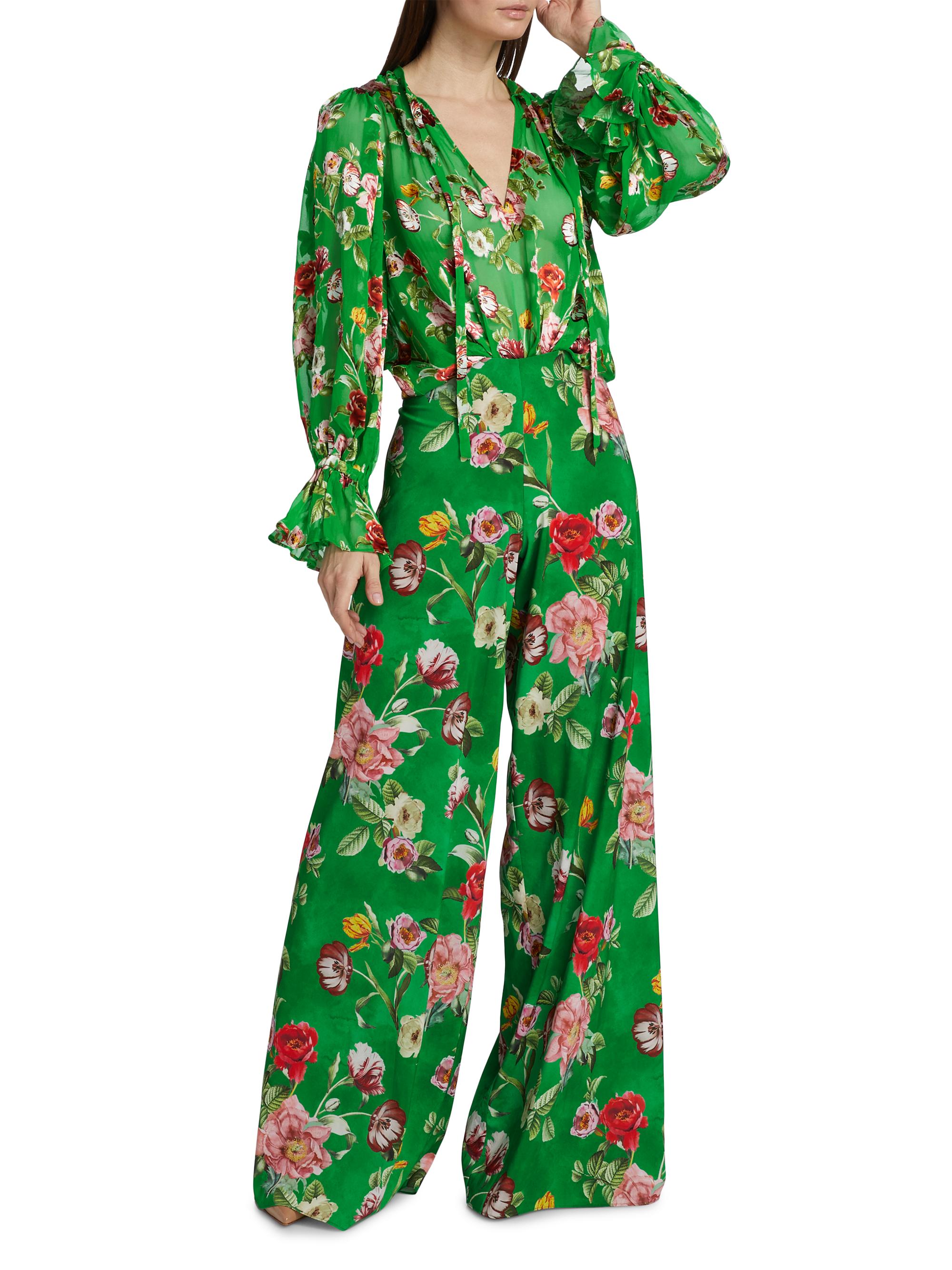 ALICE + OLIVIA Moranne Silk-Blend Floral Blouse | Saks Fifth Avenue