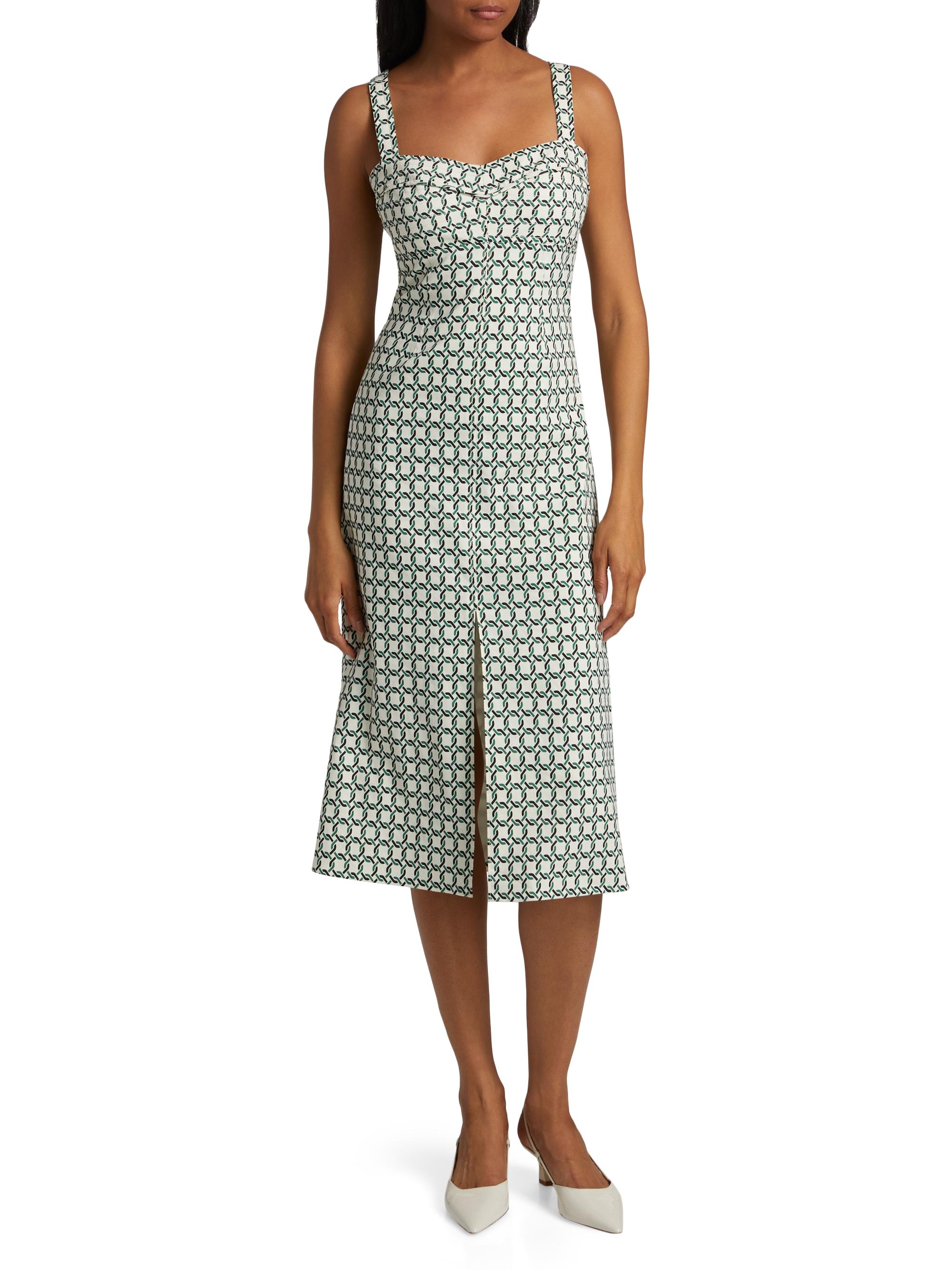 Veronica Beard Colleen Geometric Print Linen-Blend Midi-Dress | Saks ...