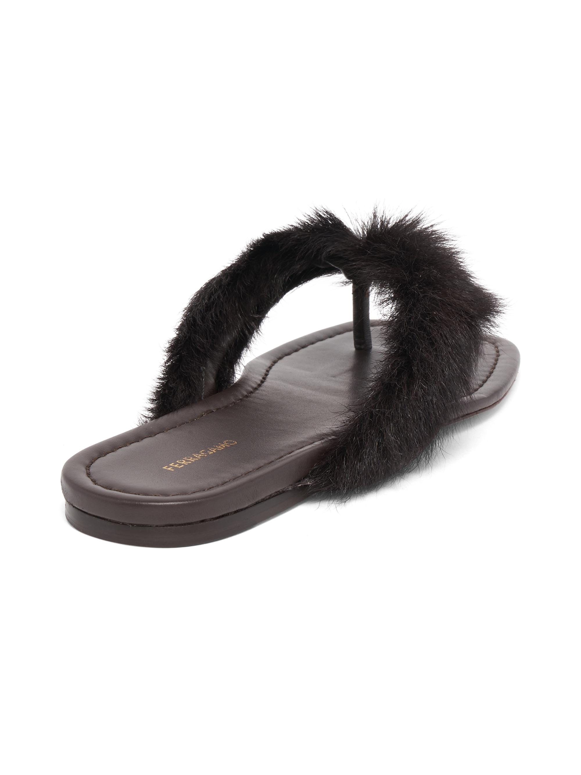 FERRAGAMO Loly Faux Fur-Trim Leather Sandals | Saks Fifth Avenue