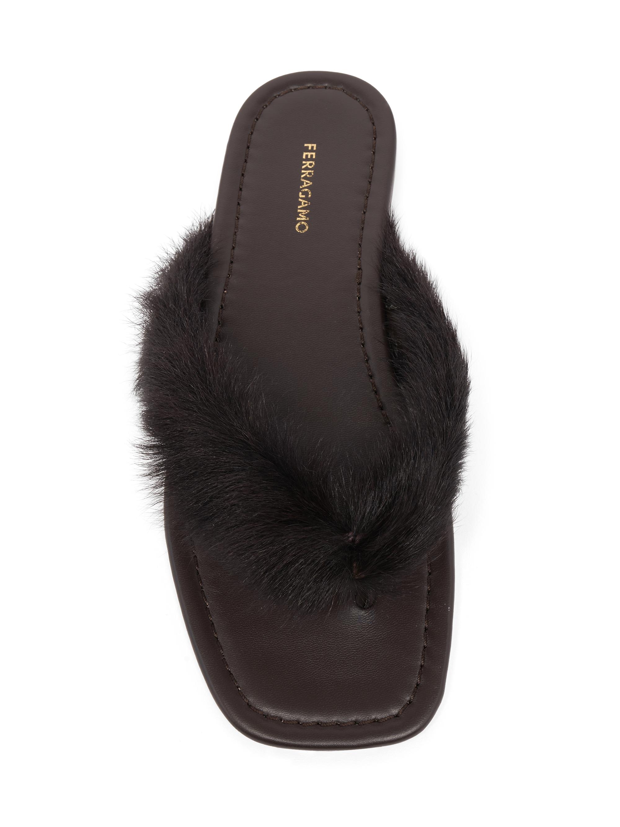 FERRAGAMO Loly Faux Fur-Trim Leather Sandals | Saks Fifth Avenue