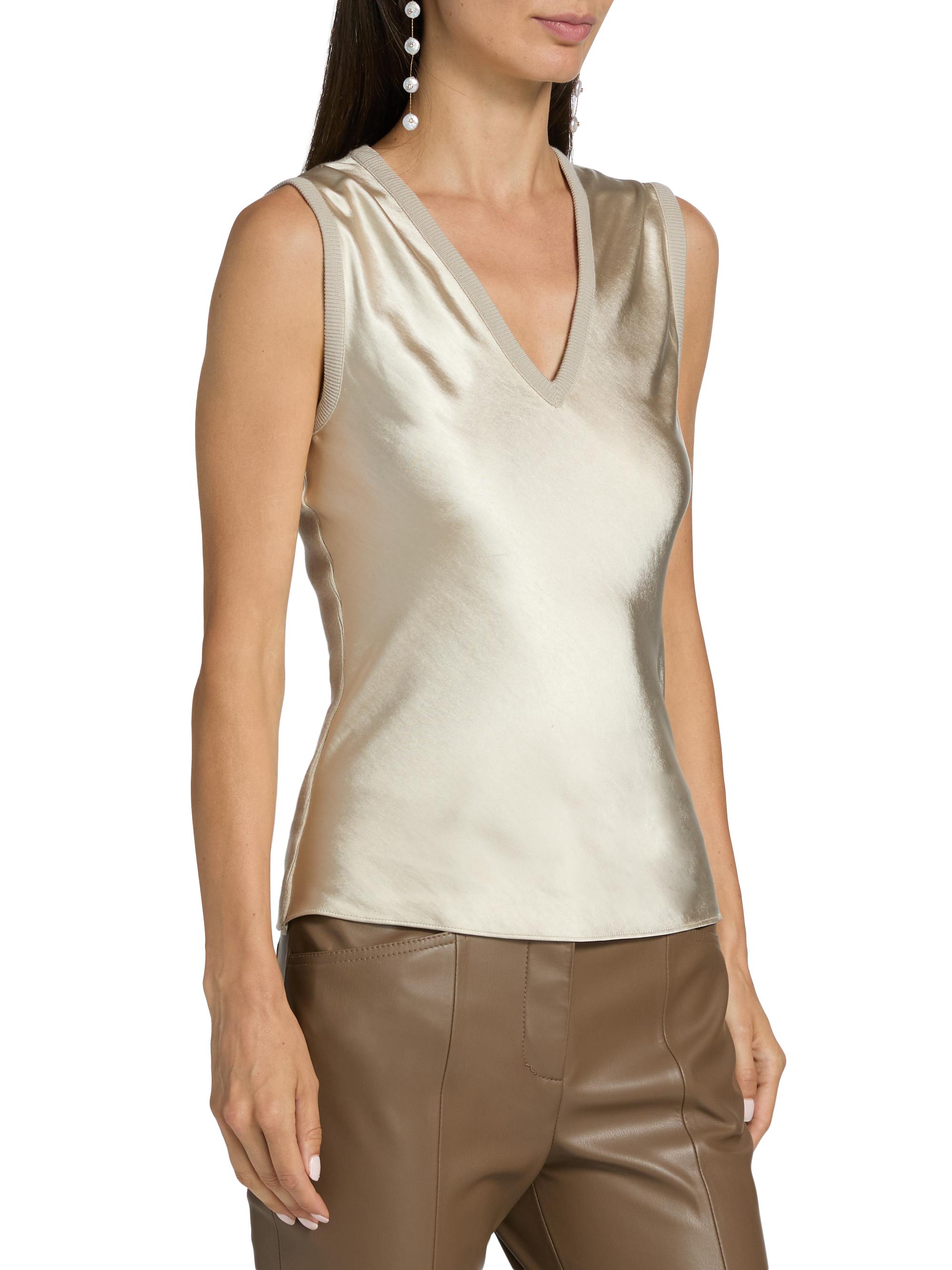 Milly Satin Knit V-Neck Shell Top | Saks Fifth Avenue