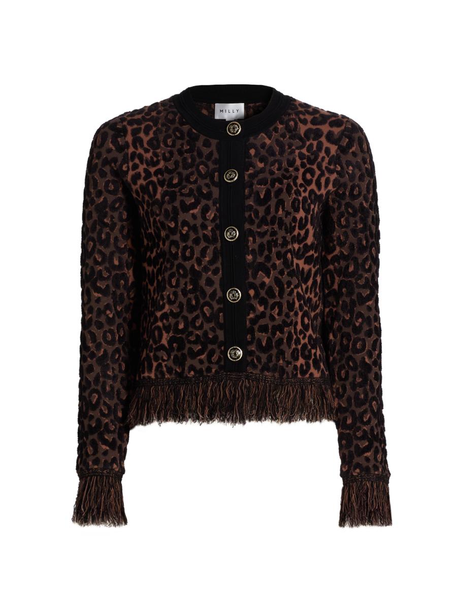 Milly Textured Leopard Fringe Cardigan | Saks Fifth Avenue