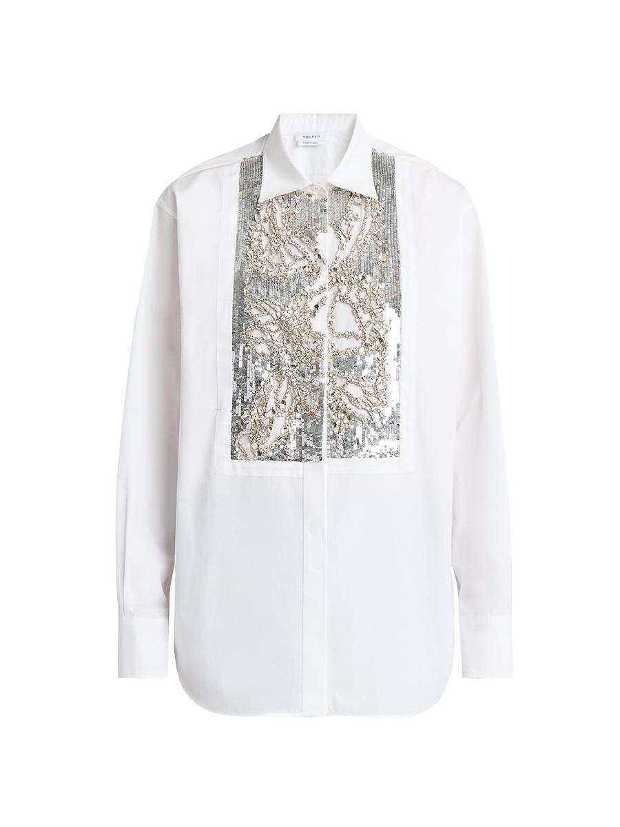 McQueen Embellished Cotton Button-Down Blouse | Saks Fifth Avenue