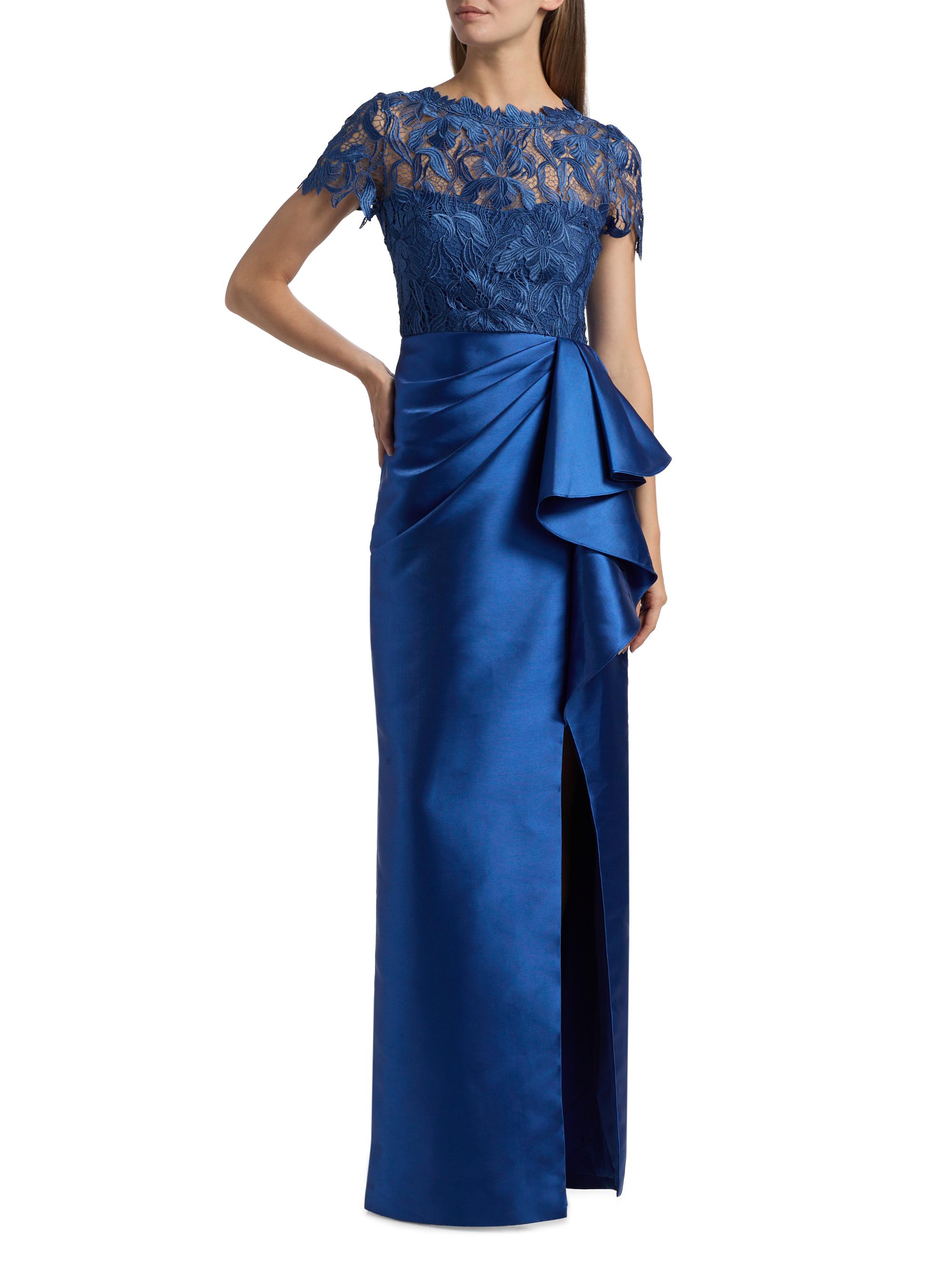 Theia Selena Lace Draped Column Gown | Saks Fifth Avenue