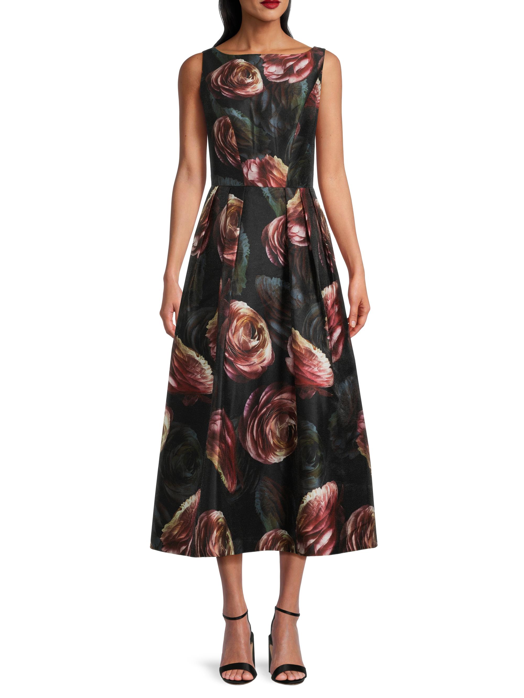 Kay Unger Elsa Rose Print Tea-Length Dress | Saks Fifth Avenue