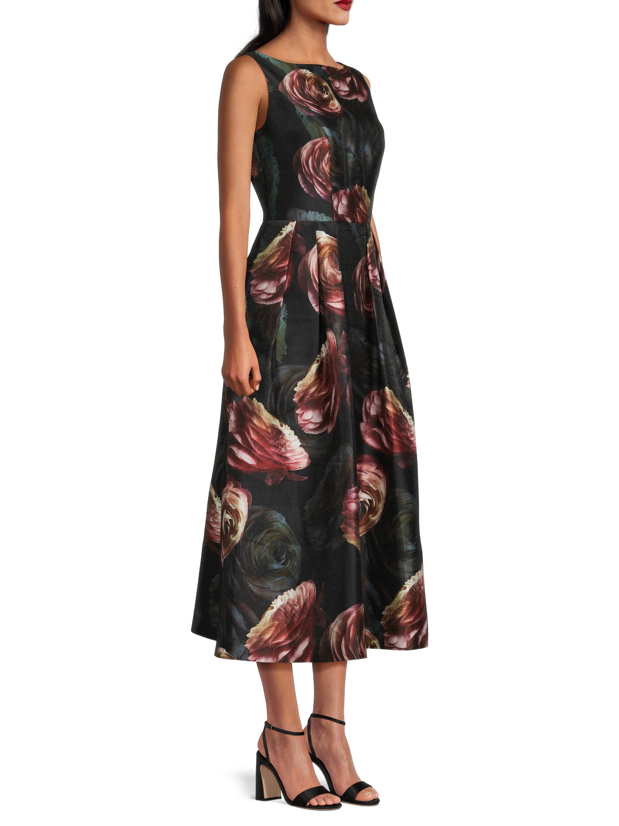 Kay Unger Elsa Rose Print Tea-Length Dress | Saks Fifth Avenue