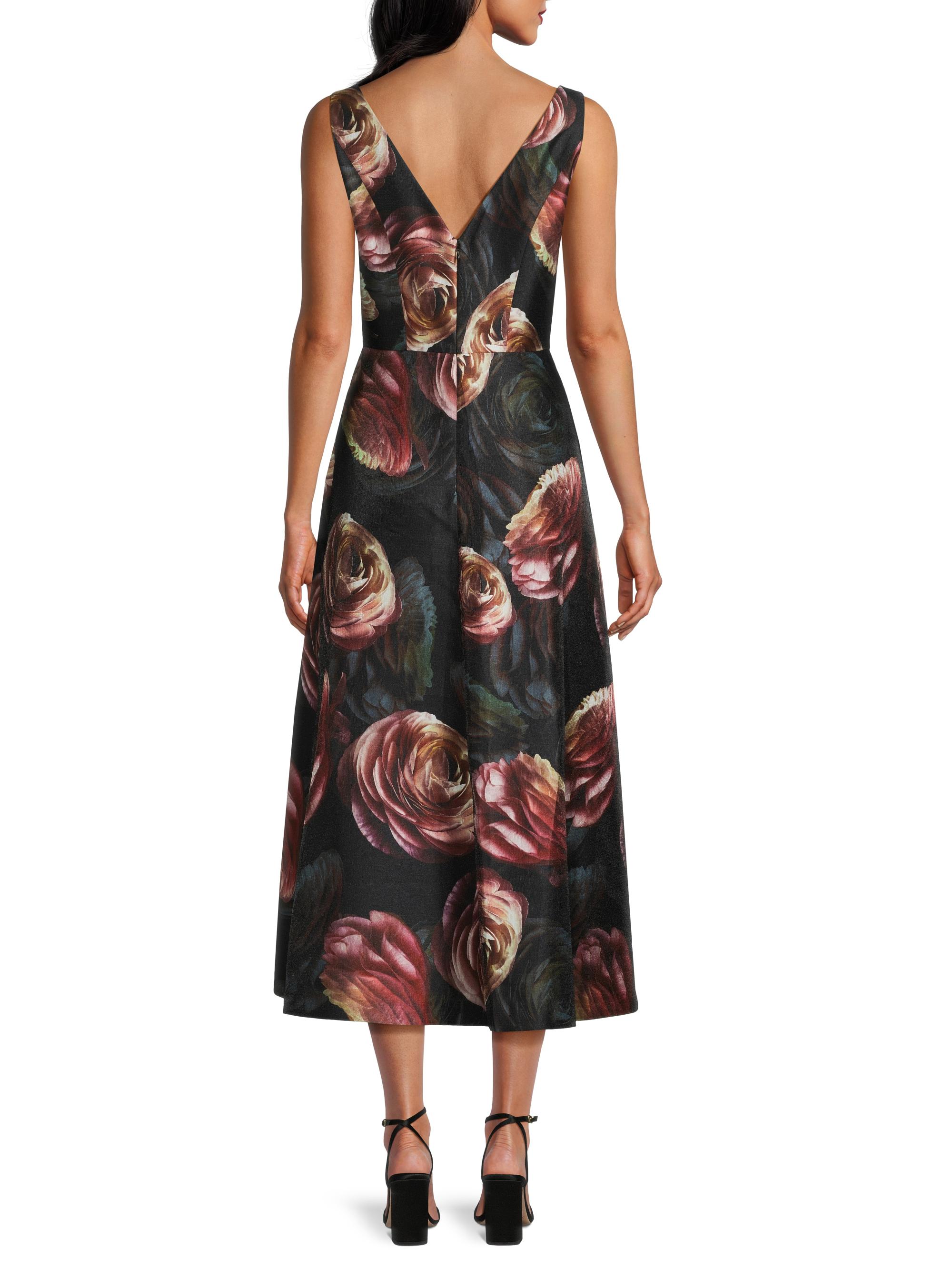 Kay Unger Elsa Rose Print Tea-Length Dress | Saks Fifth Avenue