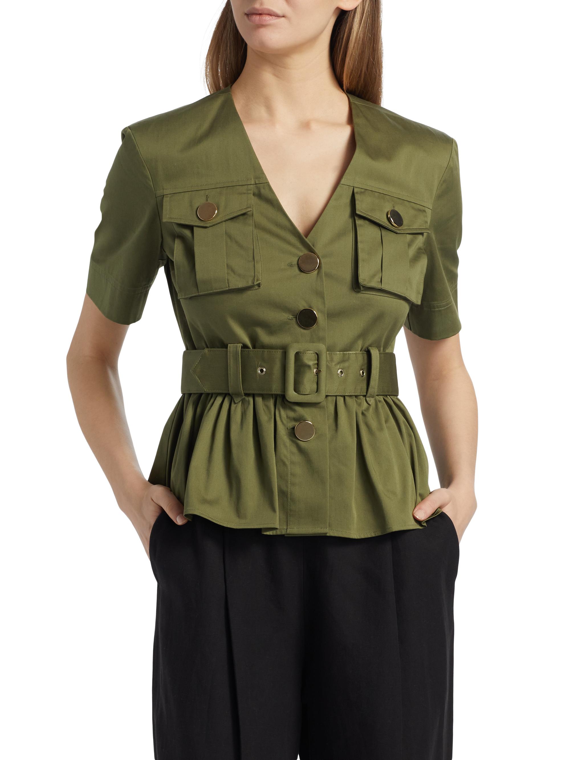 Toccin Ezra Safari Stretch-Cotton Peplum Shirt | Saks Fifth Avenue