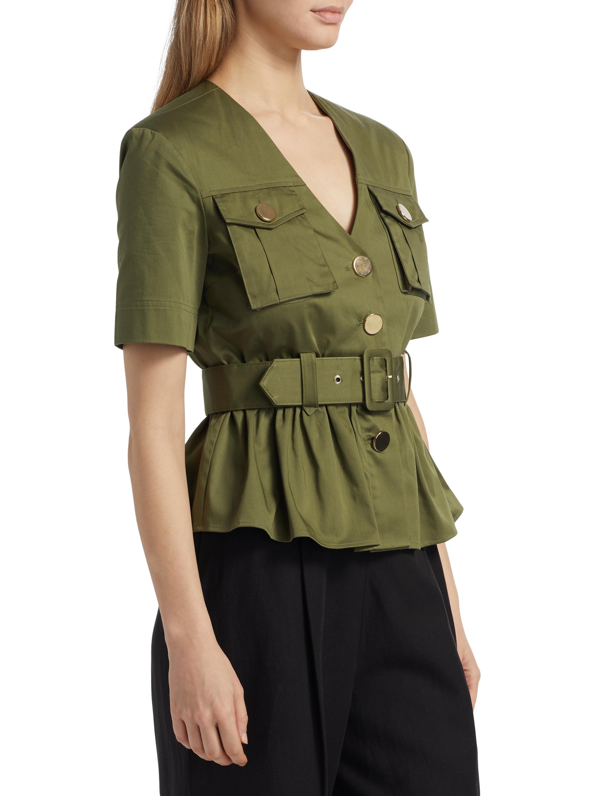 Toccin Ezra Safari Stretch-Cotton Peplum Shirt | Saks Fifth Avenue