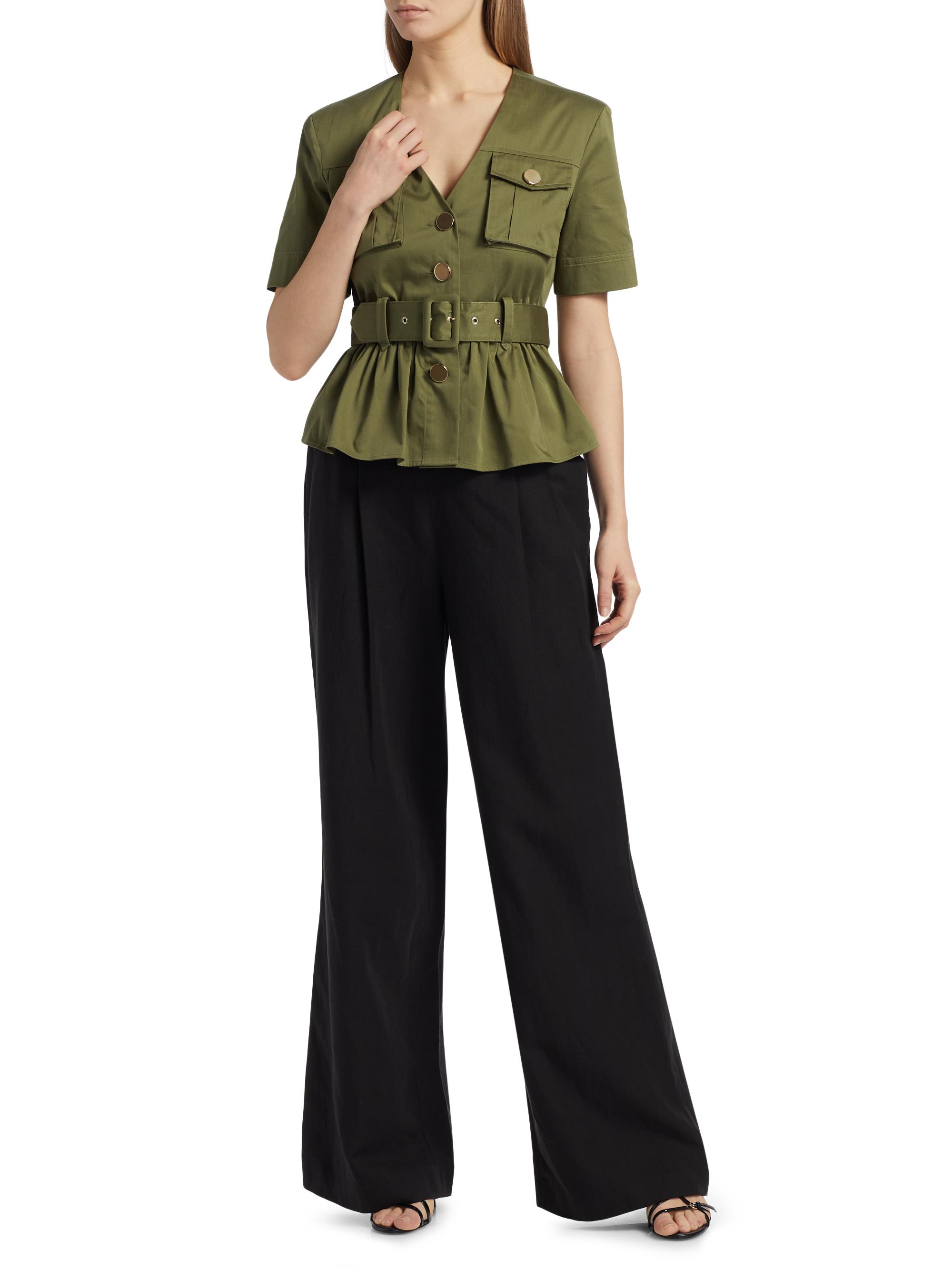Toccin Ezra Safari Stretch-Cotton Peplum Shirt | Saks Fifth Avenue