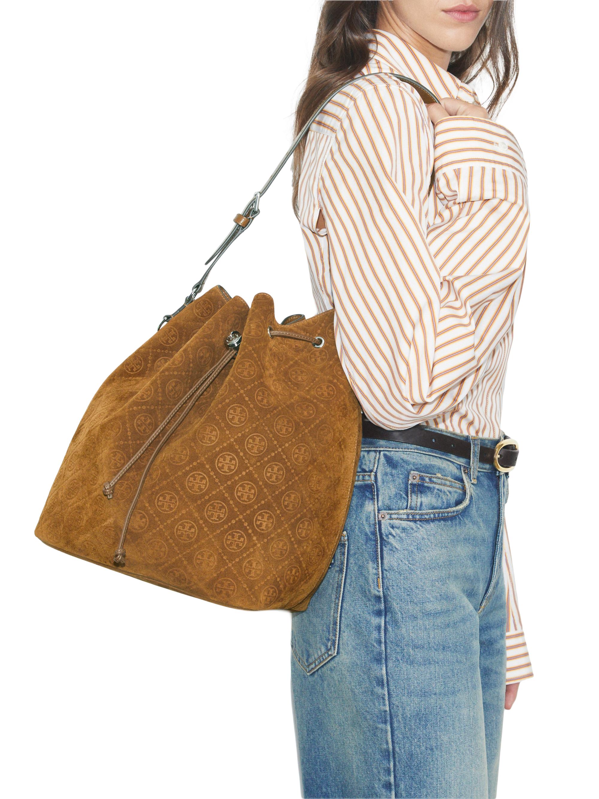 Tory Burch T Monogram Suede Oversized Bucket Bag | Saks Fifth Avenue