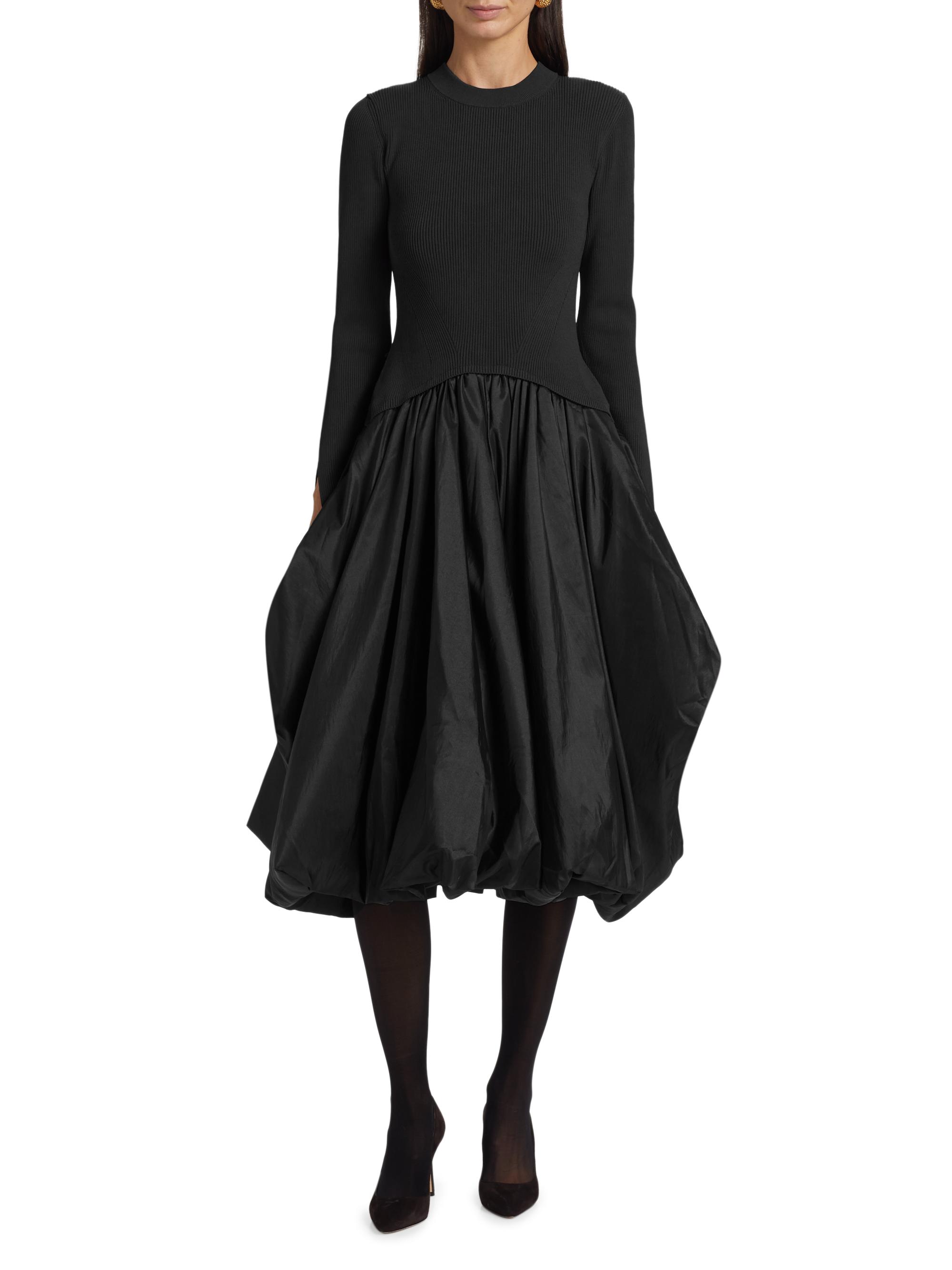 SIMKHAI Kenlie Mixed-Media Bubble Skirt Midi-Dress | Saks Fifth Avenue
