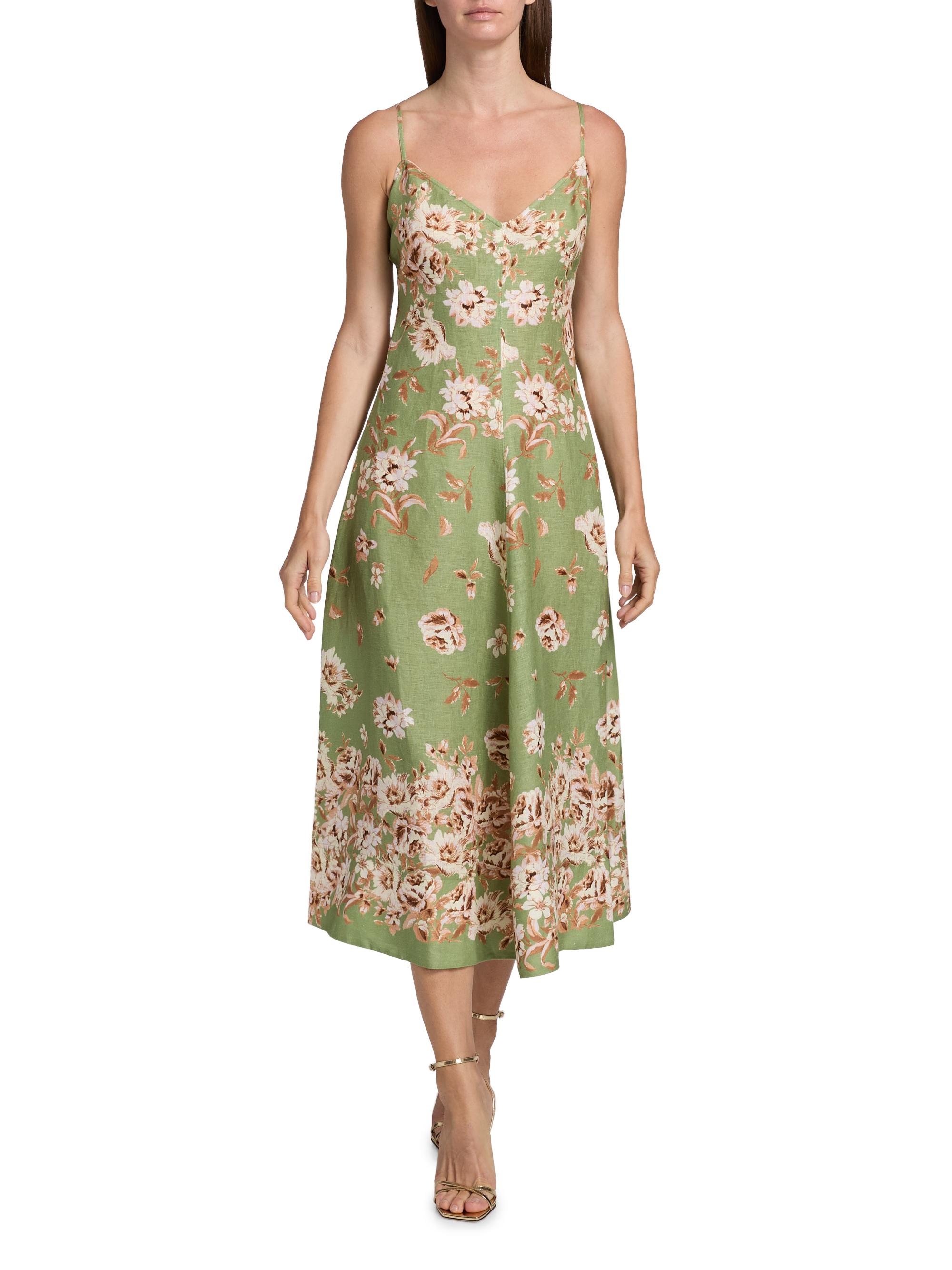 Cara Cara Mae Floral Linen Fit & Flare Midi-Dress | Saks Fifth Avenue