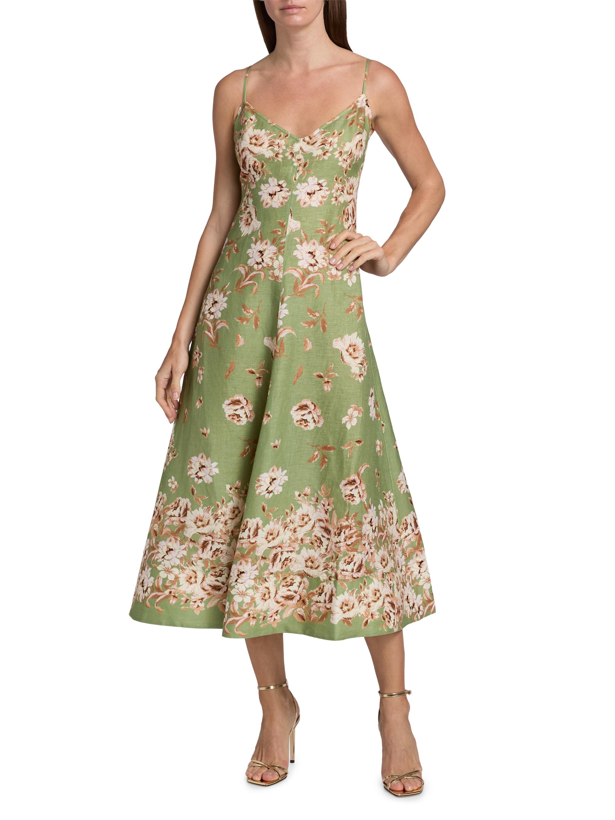 Cara Cara Mae Floral Linen Fit & Flare Midi-Dress | Saks Fifth Avenue