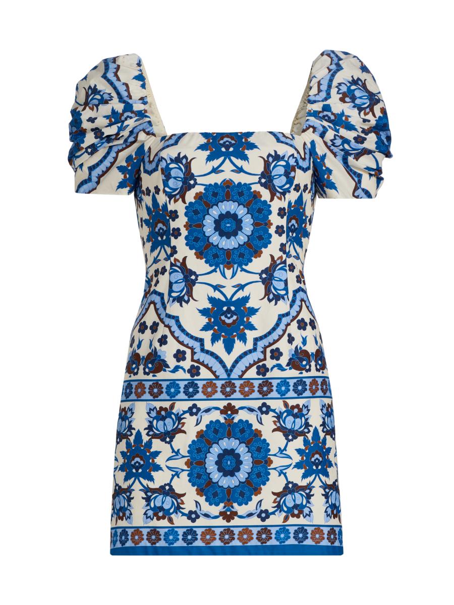 Cara Cara Kelly Tile Print Puff-Sleeve Minidress | Saks Fifth Avenue