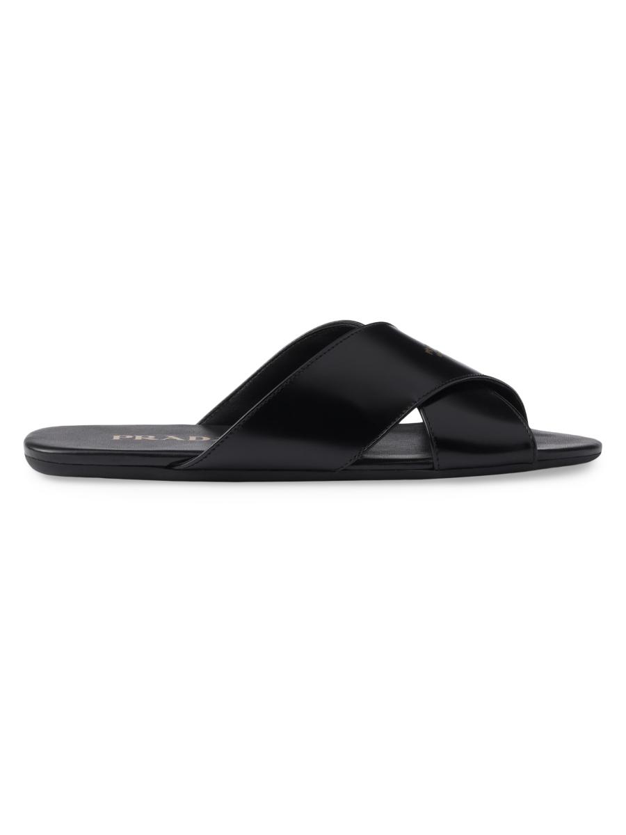 Prada Brushed Leather Slides | Saks Fifth Avenue