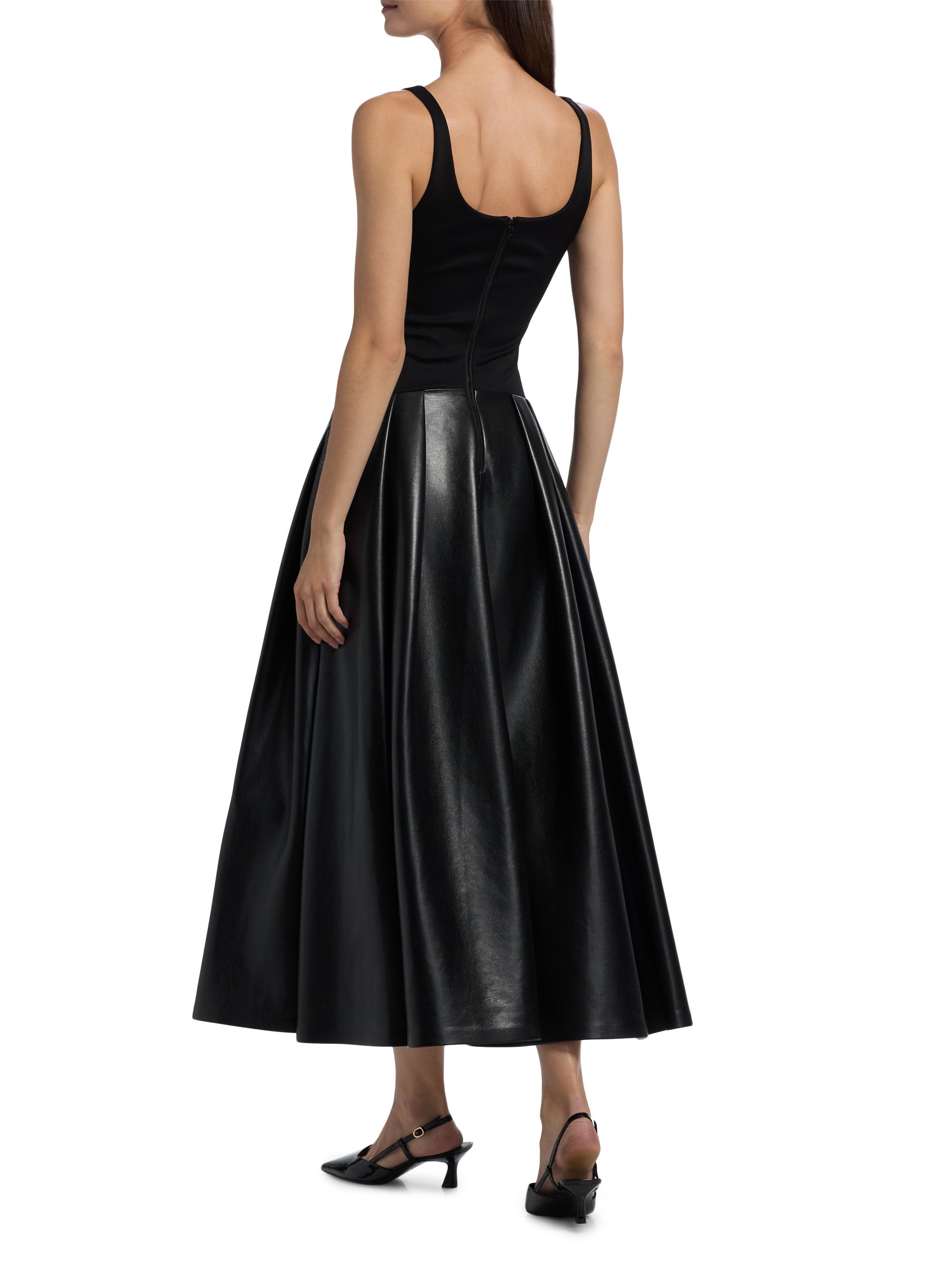 ALICE + OLIVIA Adley Faux-Leather Drop-Waist Flared Maxi Dress | Saks Fifth Avenue