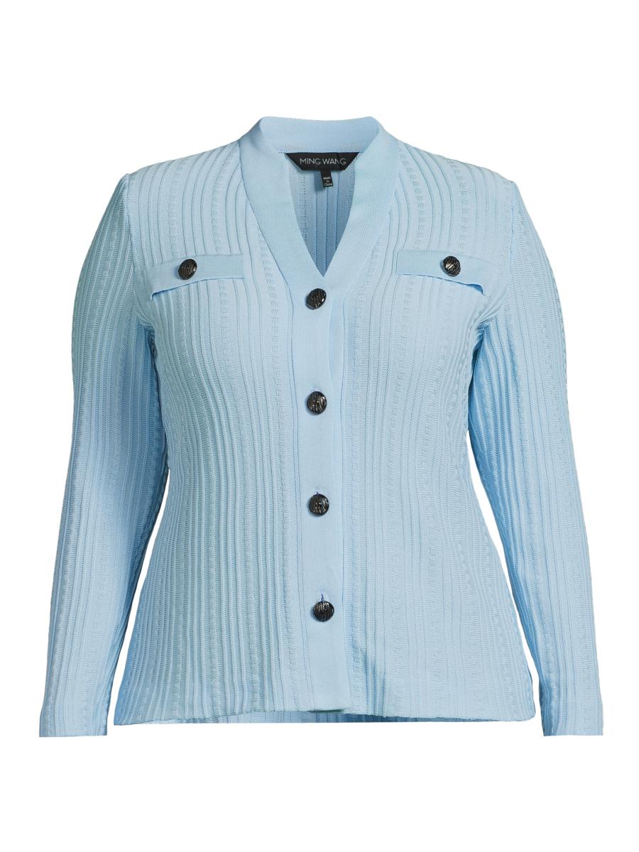 Ming Wang Plus Heritage Fit Rib-Knit Cardigan | Saks Fifth Avenue