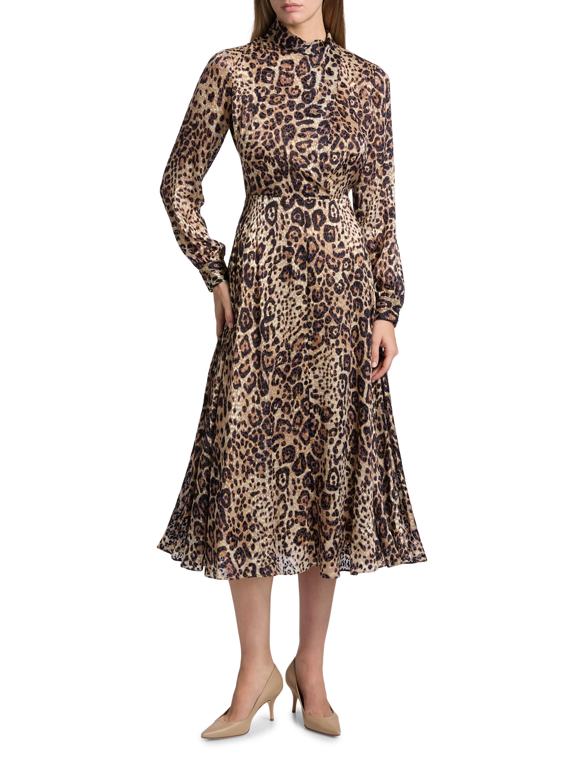 Elie Tahari Nomi Leopard-Printed Silk-Blend Midi-Dress | Saks Fifth Avenue