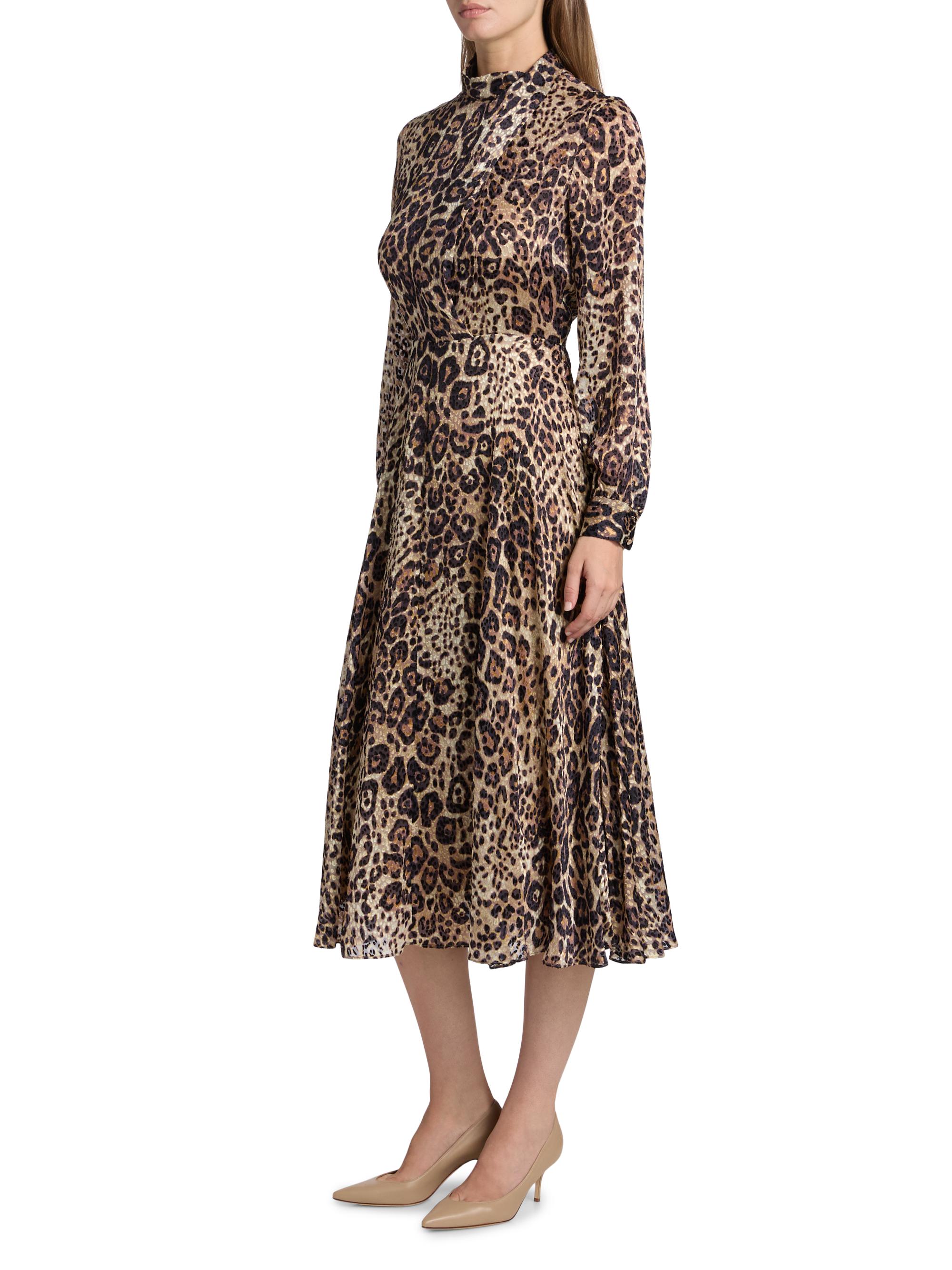 Elie Tahari Nomi Leopard-Printed Silk-Blend Midi-Dress | Saks Fifth Avenue