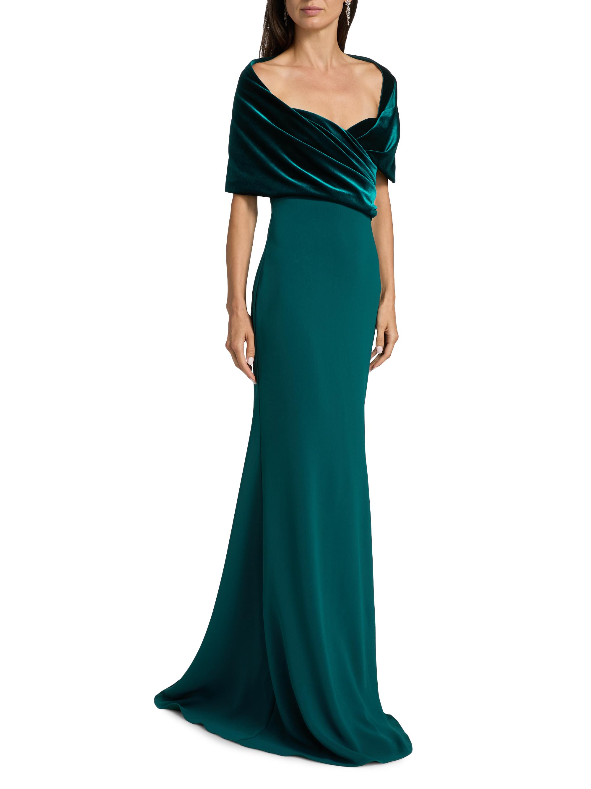 Badgley Mischka Stretch-Crepe Shawl-Collar Gown | Saks Fifth Avenue
