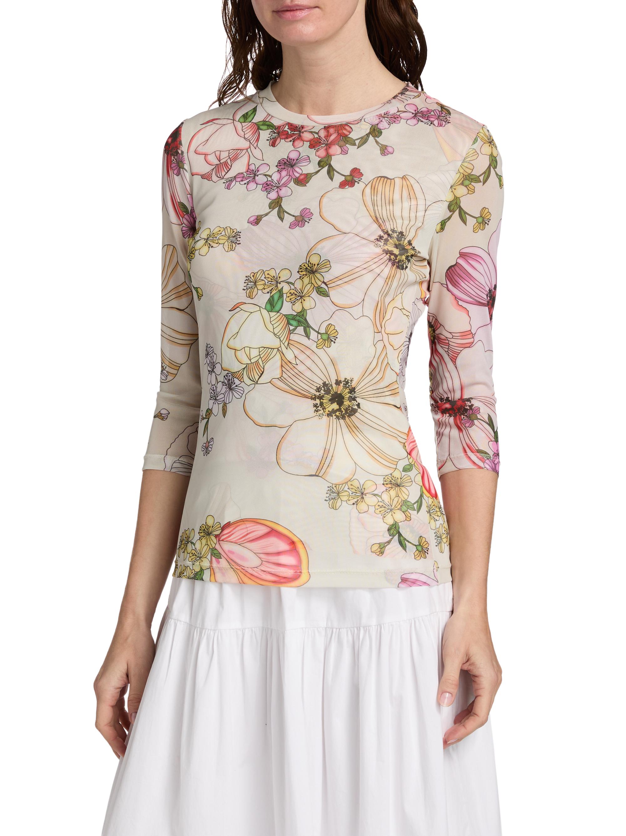 Johnny Was Kaia Mesh Three-Quarter Sleeve T-Shirt | Saks Fifth Avenue