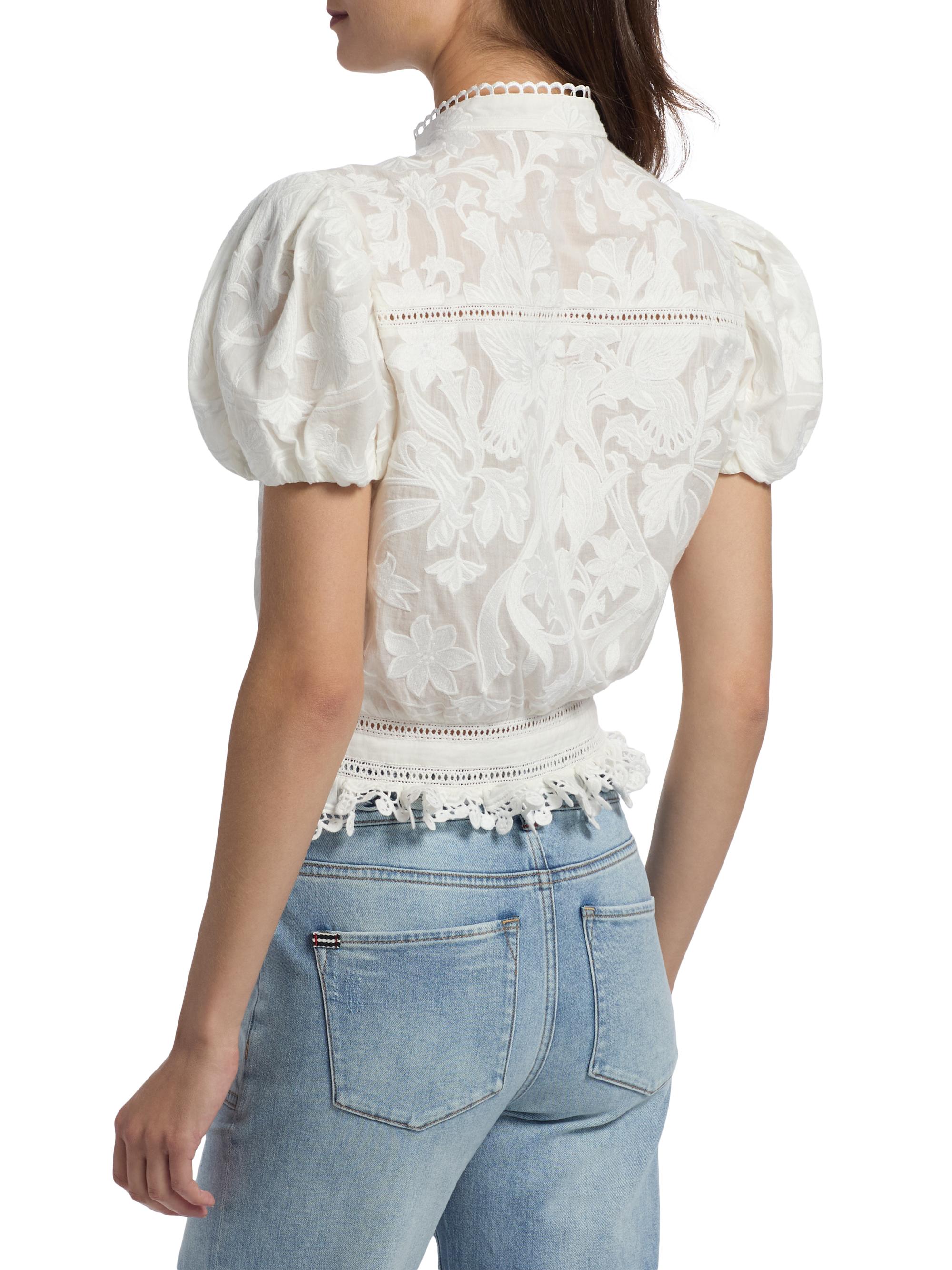 ALICE + OLIVIA Loryn Embroidered Cotton Short-Sleeve Blouse | Saks ...