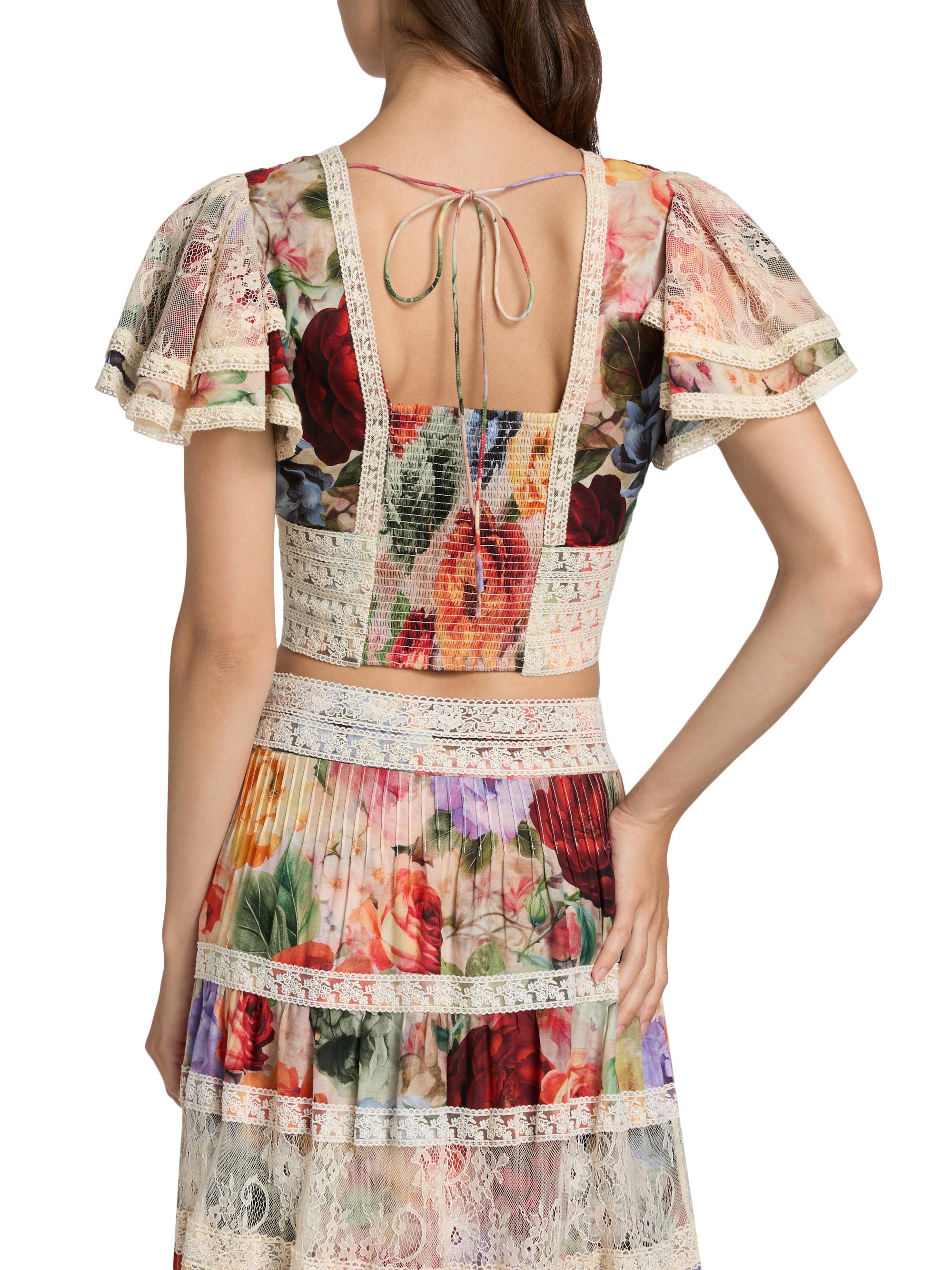 Alice + Olivia Keeley Floral Flutter-Sleeve Blouse | Saks Fifth Avenue