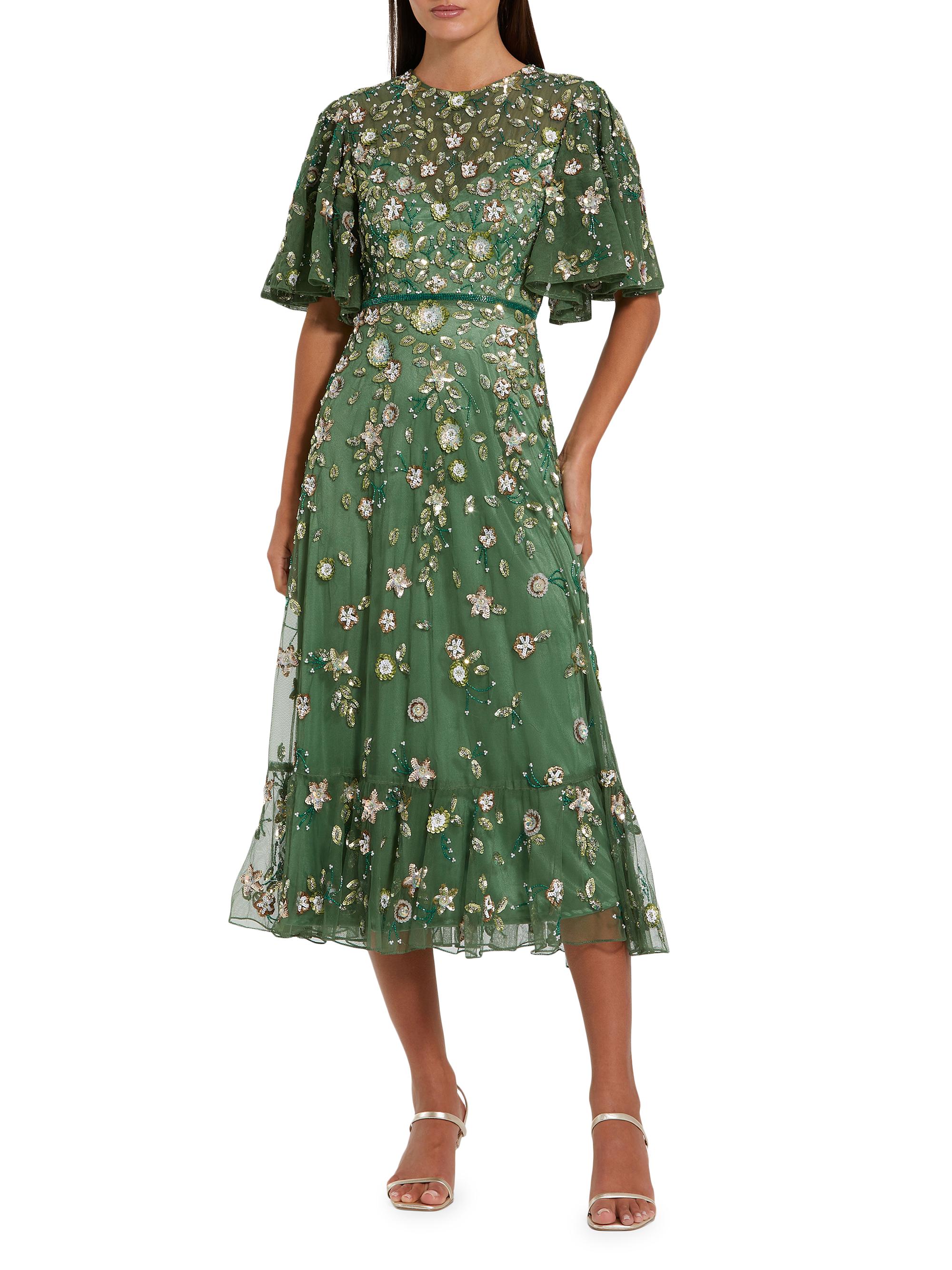 Mac Duggal Floral Beaded Mesh Midi-Dress | Saks Fifth Avenue