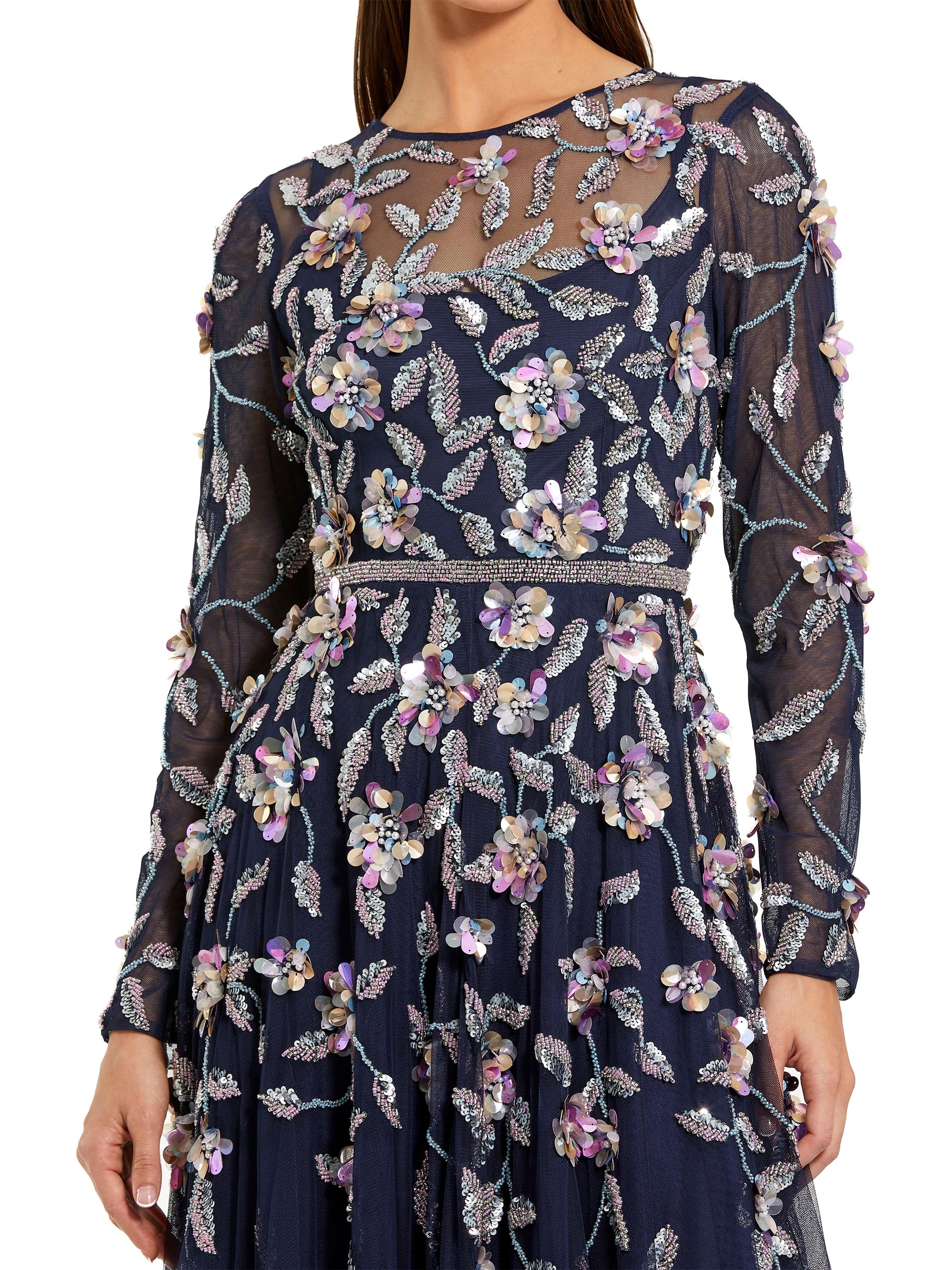 Mac Duggal Floral Embellished Mesh Long-Sleeve Gown | Saks Fifth Avenue