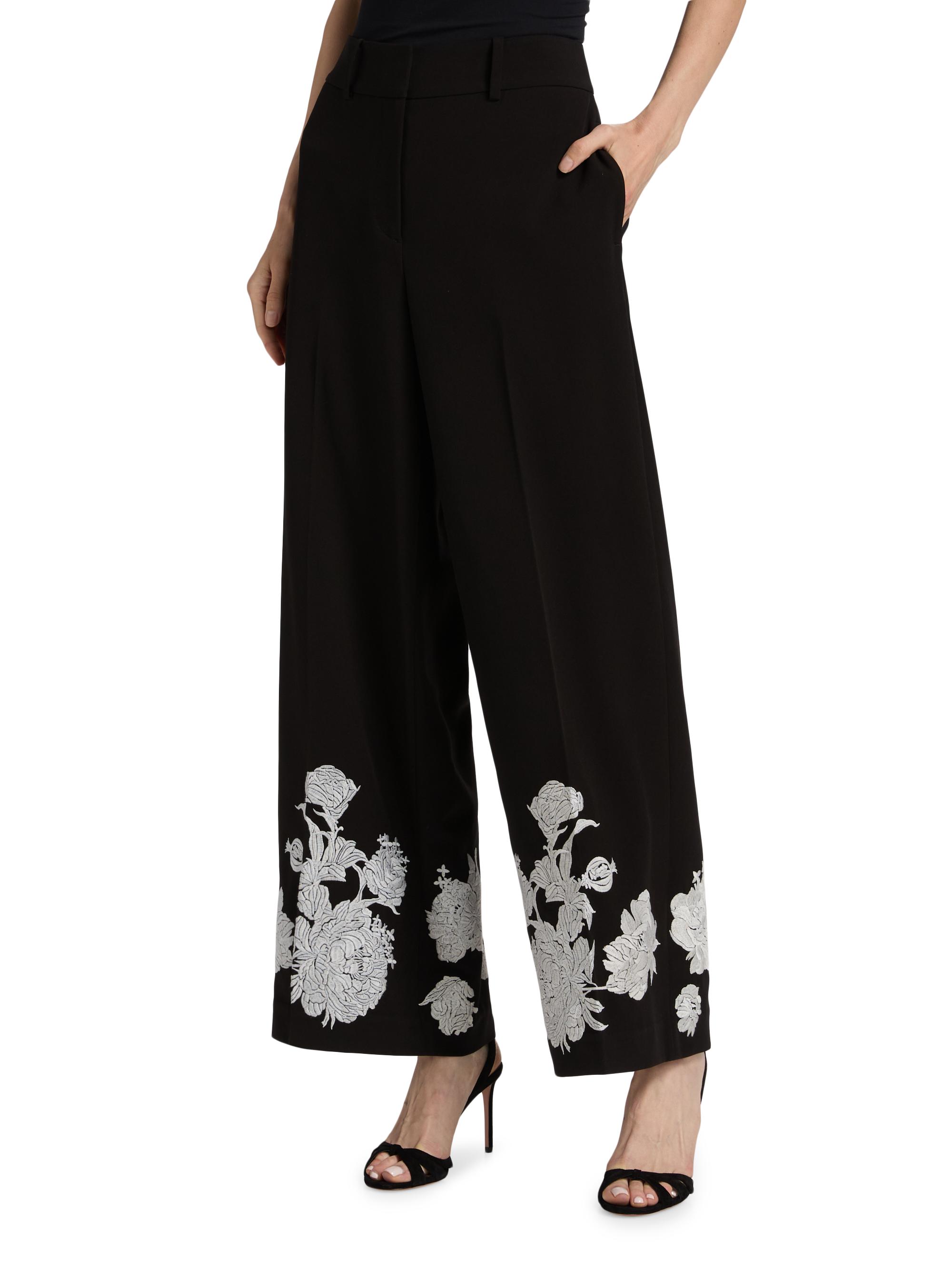 Elie Tahari Isla Embroidered Wide-Leg Pants | Saks Fifth Avenue