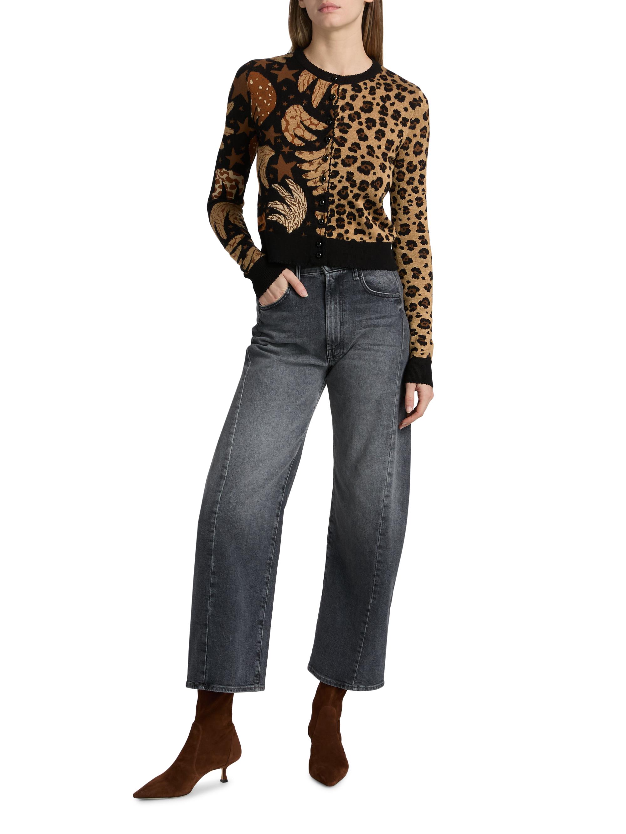 Farm Rio Banana Leopard Intarsia-Knit Crewneck Cardigan | Saks Fifth Avenue