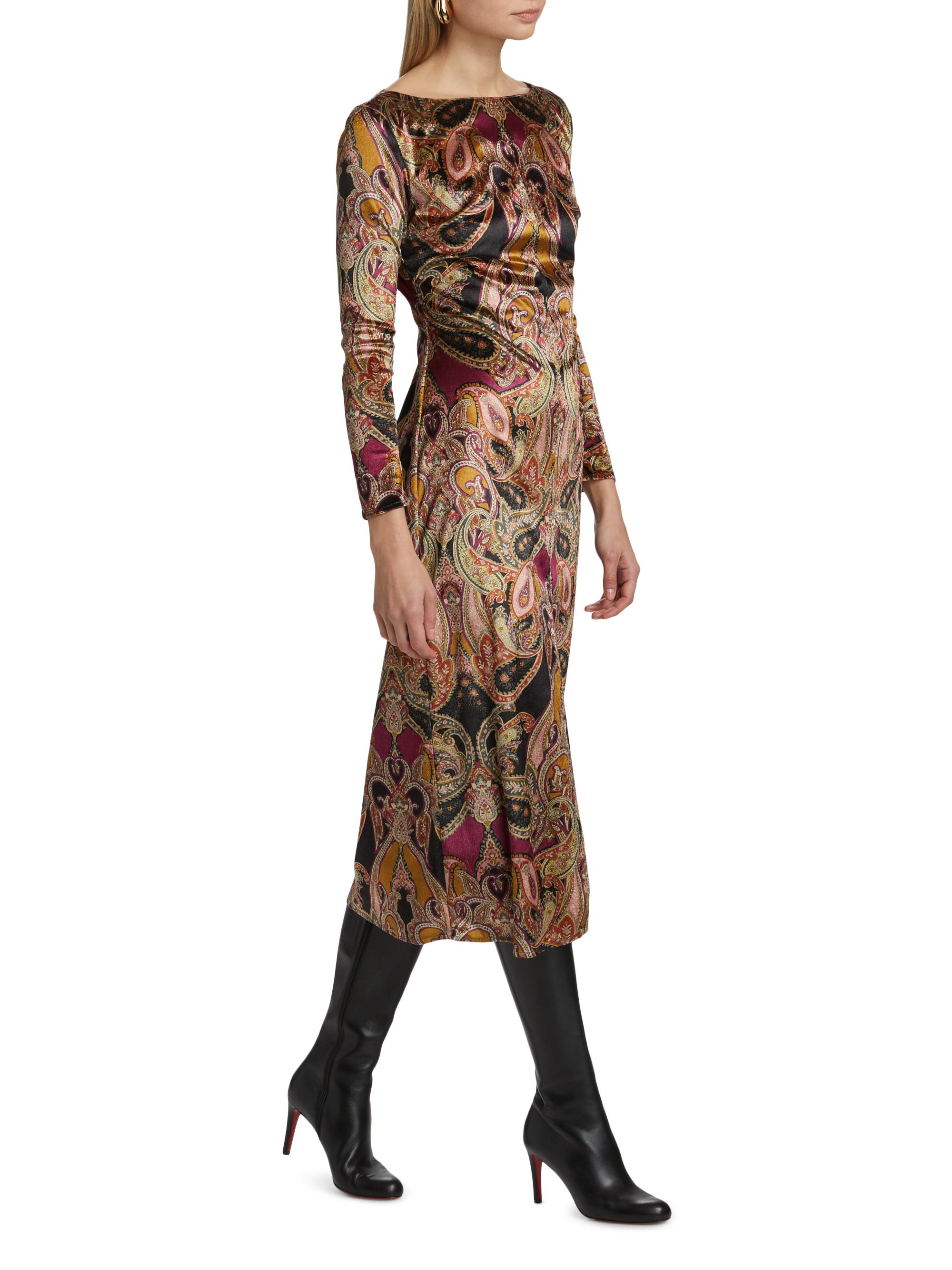 Misa Los Angeles Goldie Velvet Paisley Midi-Dress | Saks Fifth Avenue