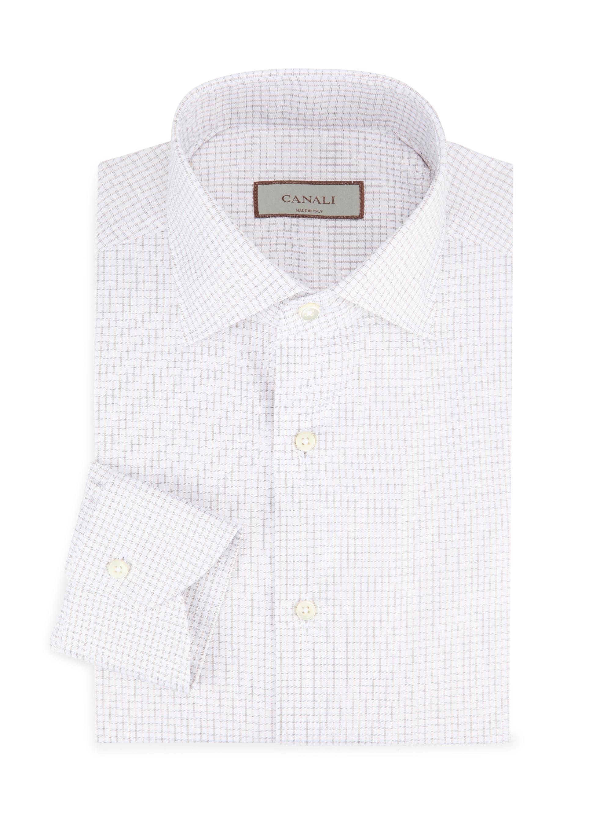 Canali Graph-Check Plaid Cotton Dress Shirt | Saks Fifth Avenue