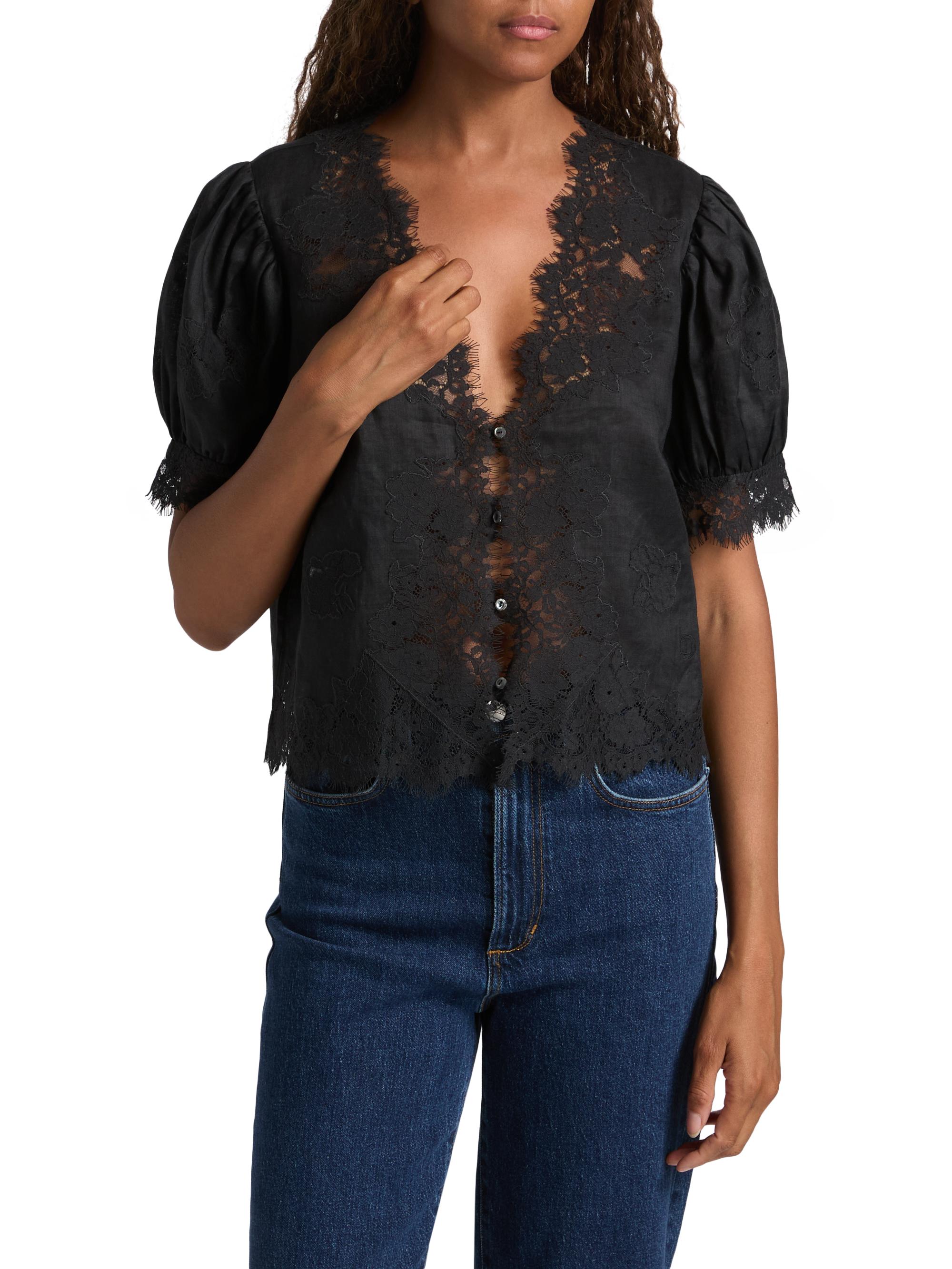 DÔEN Idella Puff-Sleeve Lace Top | Saks Fifth Avenue