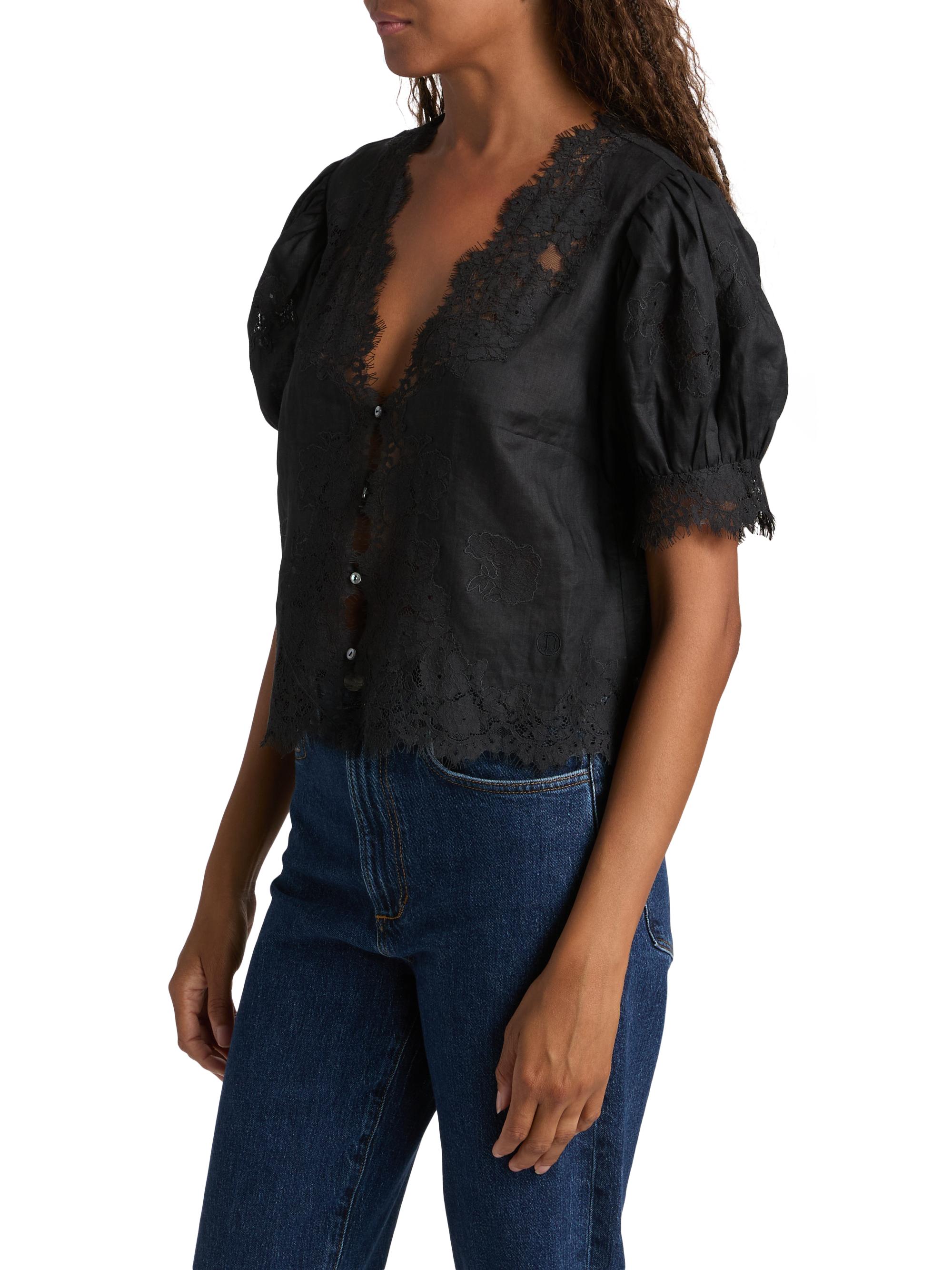 DÔEN Idella Puff-Sleeve Lace Top | Saks Fifth Avenue