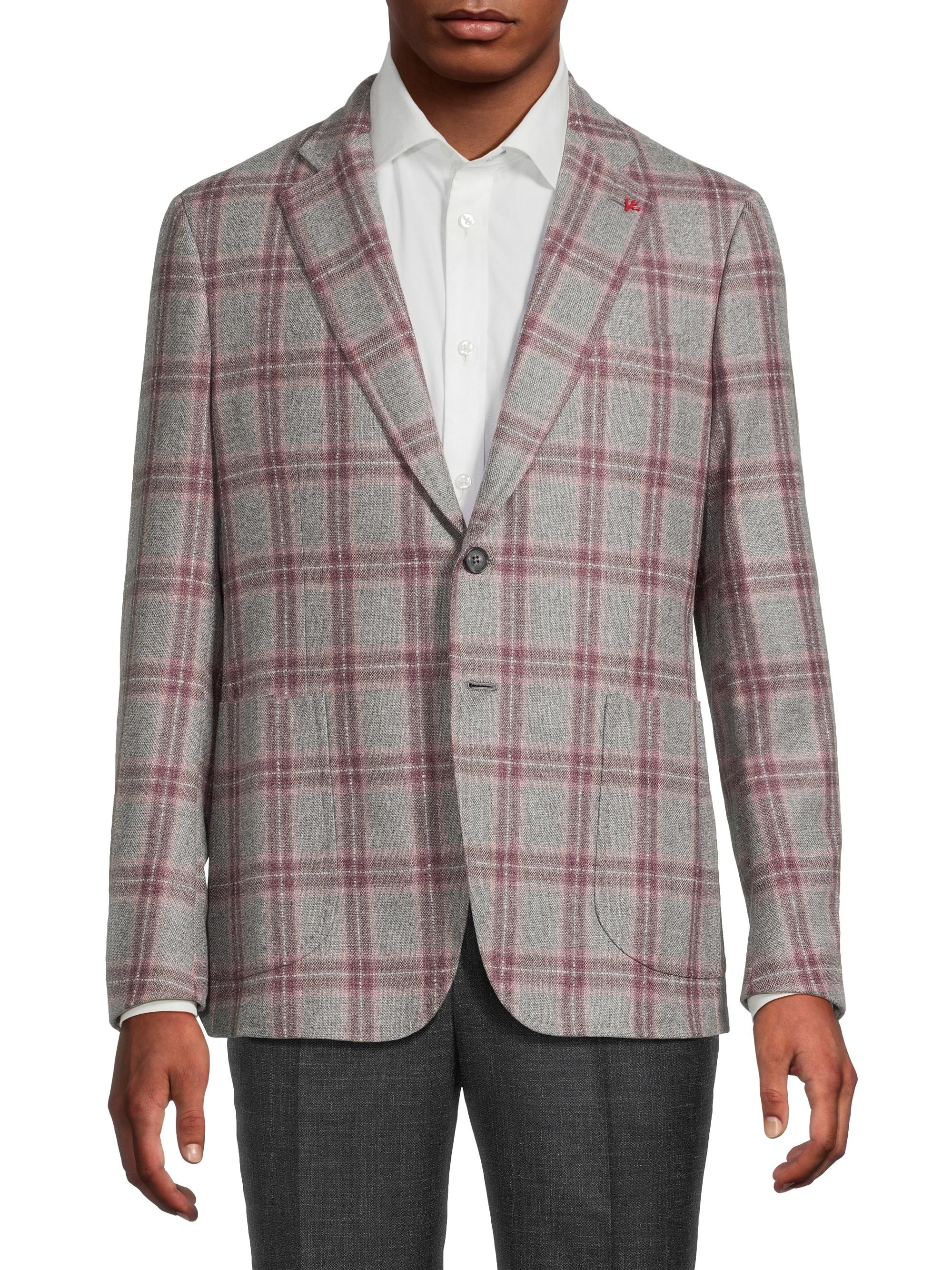 Isaia Windowpane Wool-Cashmere Jacket | Saks Fifth Avenue