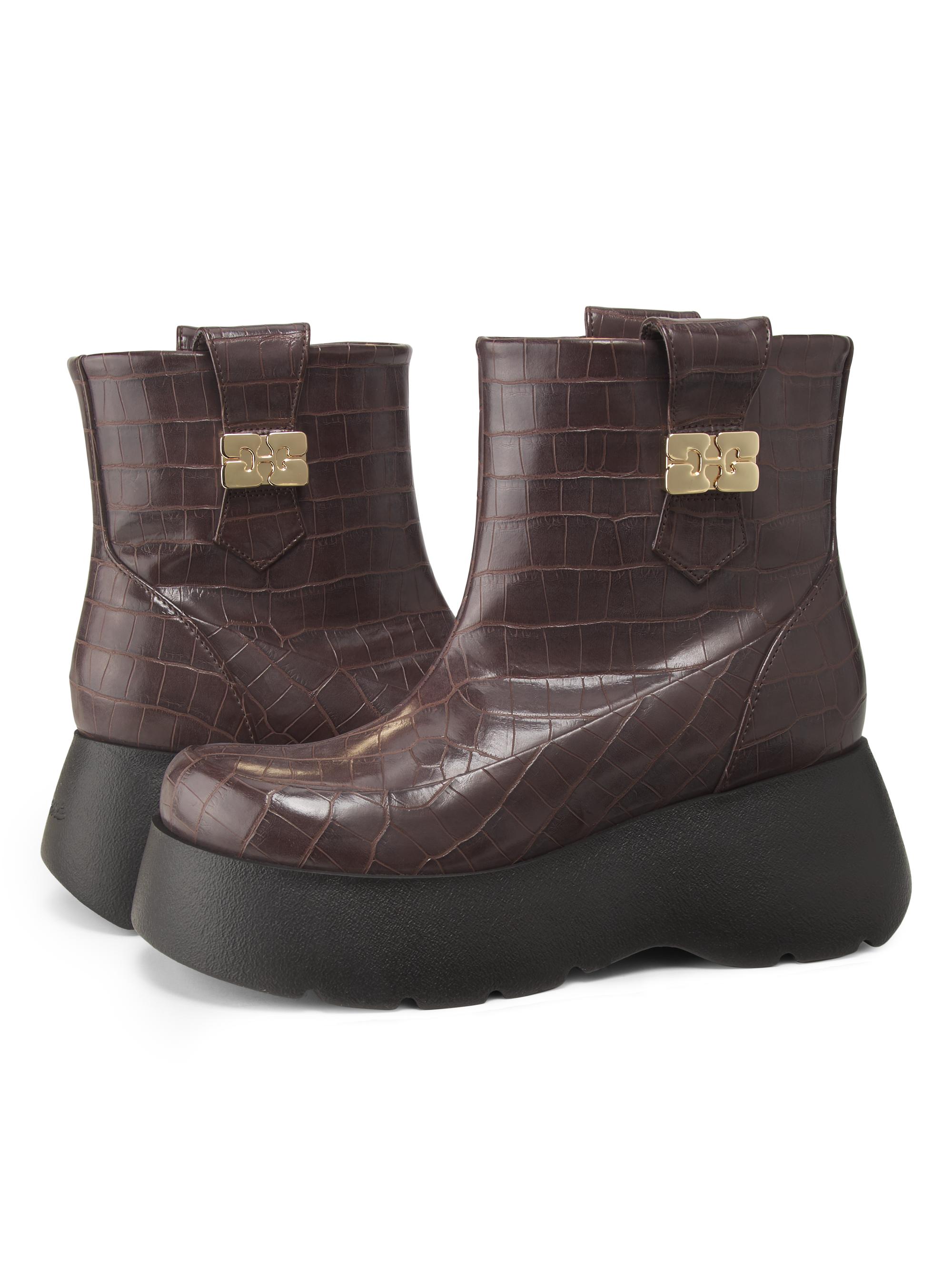 Ganni Kat Crocodile-Embossed Leather Platform Ankle Boots | Saks Fifth ...