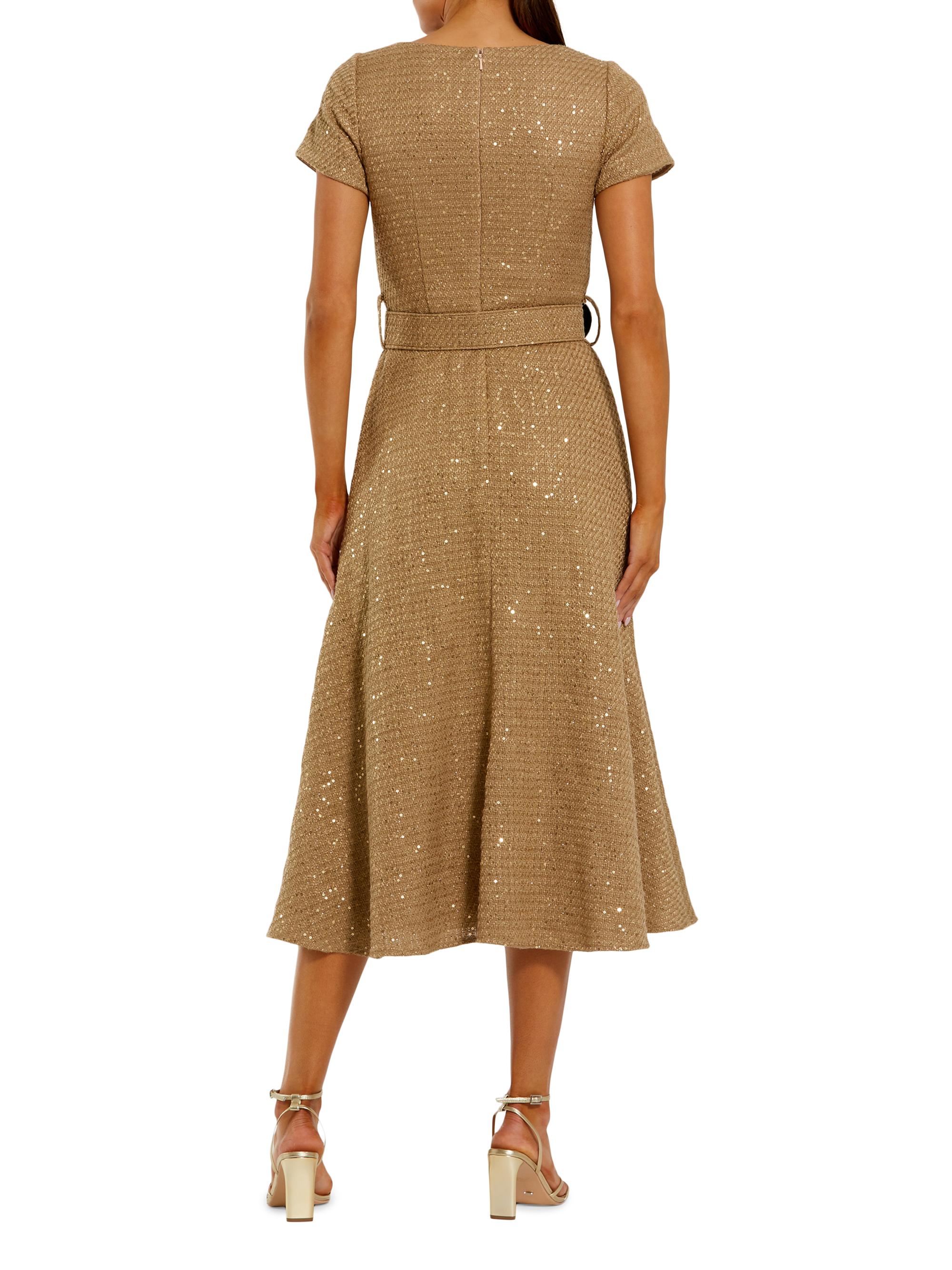 Mac Duggal Short Sleeve Bouclé Button-Front Midi-Dress | Saks Fifth Avenue
