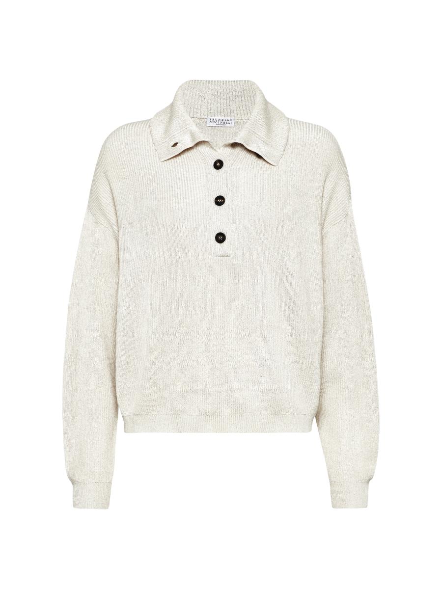 Brunello Cucinelli Sparkling Cotton Vanisé English Rib Knit Polo Shirt ...