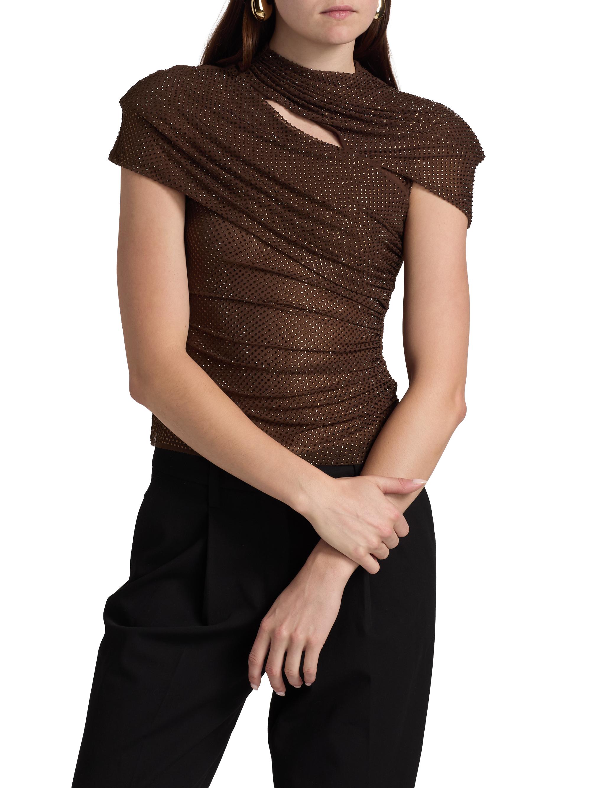 Self-Portrait Rhinestone Cutout Mesh Top | Saks Fifth Avenue