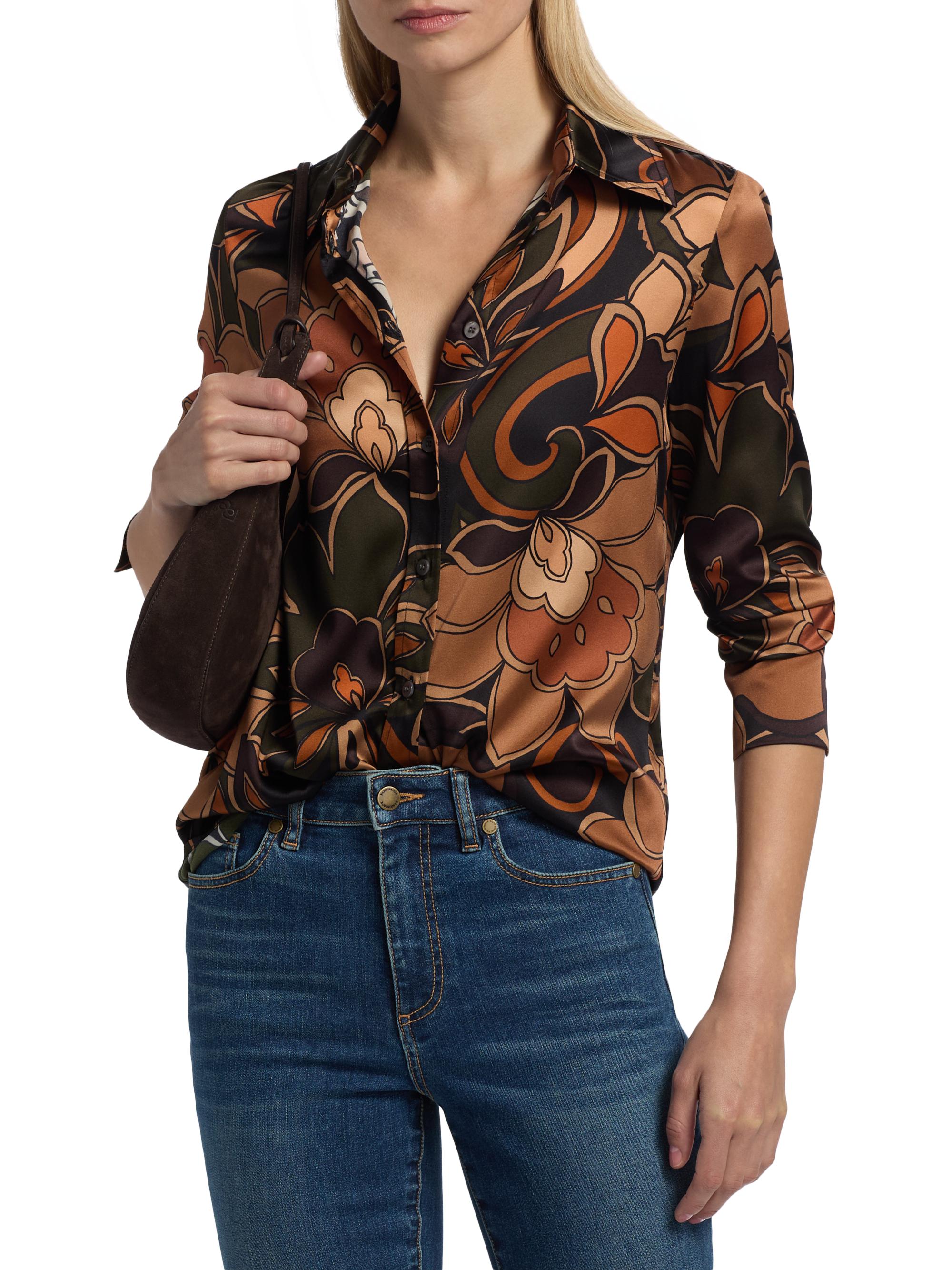 Ramy Brook Victoria Retro-Printed Stretch-Silk Shirt | Saks Fifth Avenue